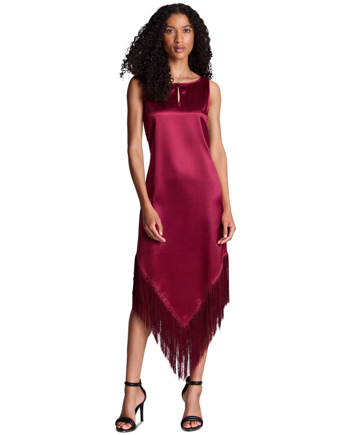 Click here for Kenneth Cole Womens Satin Fringed-Hem Midi Dress -... prices