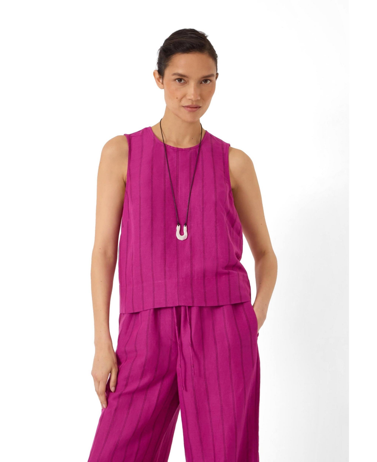 Click here for Hush Womens Vera Stripe Linen-Blend Sleeveless She... prices