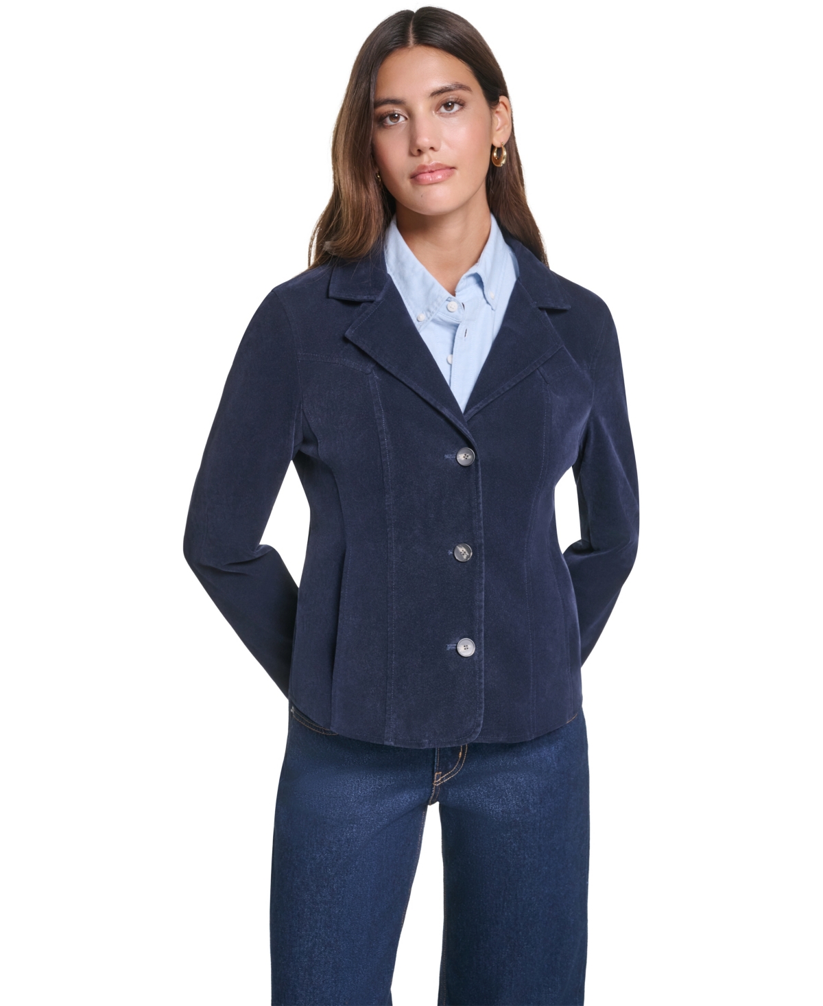 Click here for Levis Womens Fitted Faux Suede Blazer - Navy prices