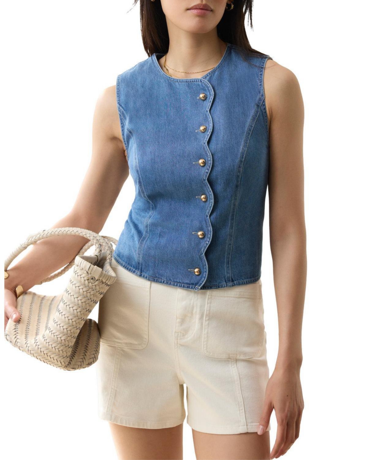 Click here for Mint Velvet Womens Sleeveless Scallop Detail Denim... prices