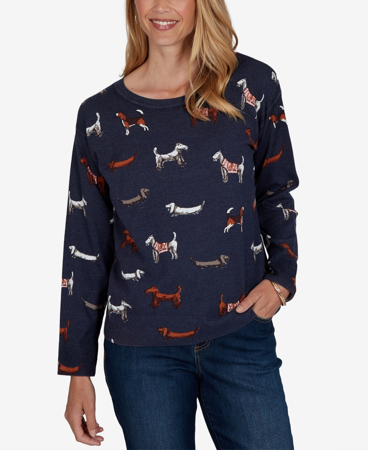 Click here for Ruby Rd. Womens Petite Dog-Print Long-Sleeve Pullo... prices