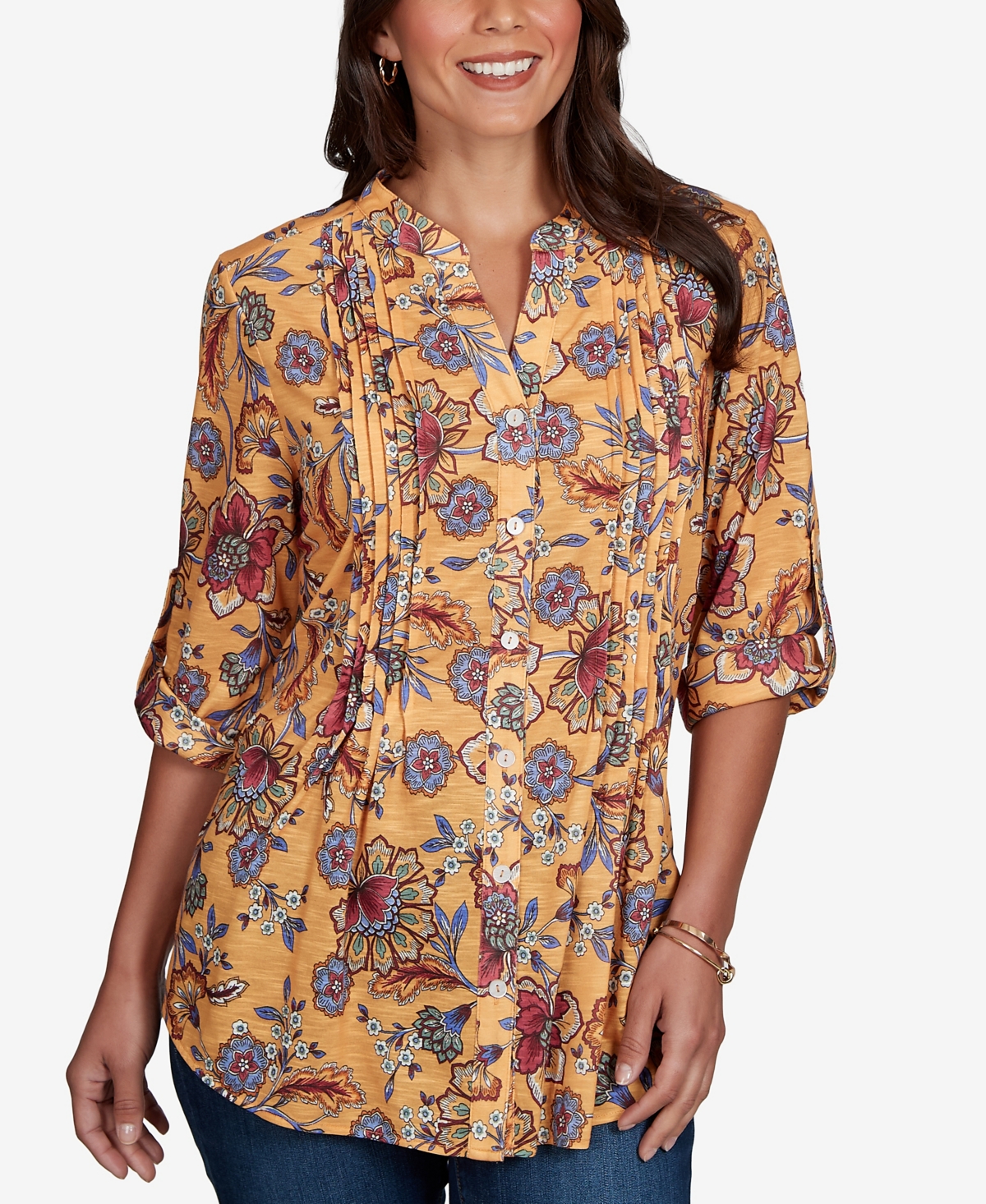 Click here for Ruby Rd. Petite Vines Henley 3/4-Sleeve Button-Fro... prices