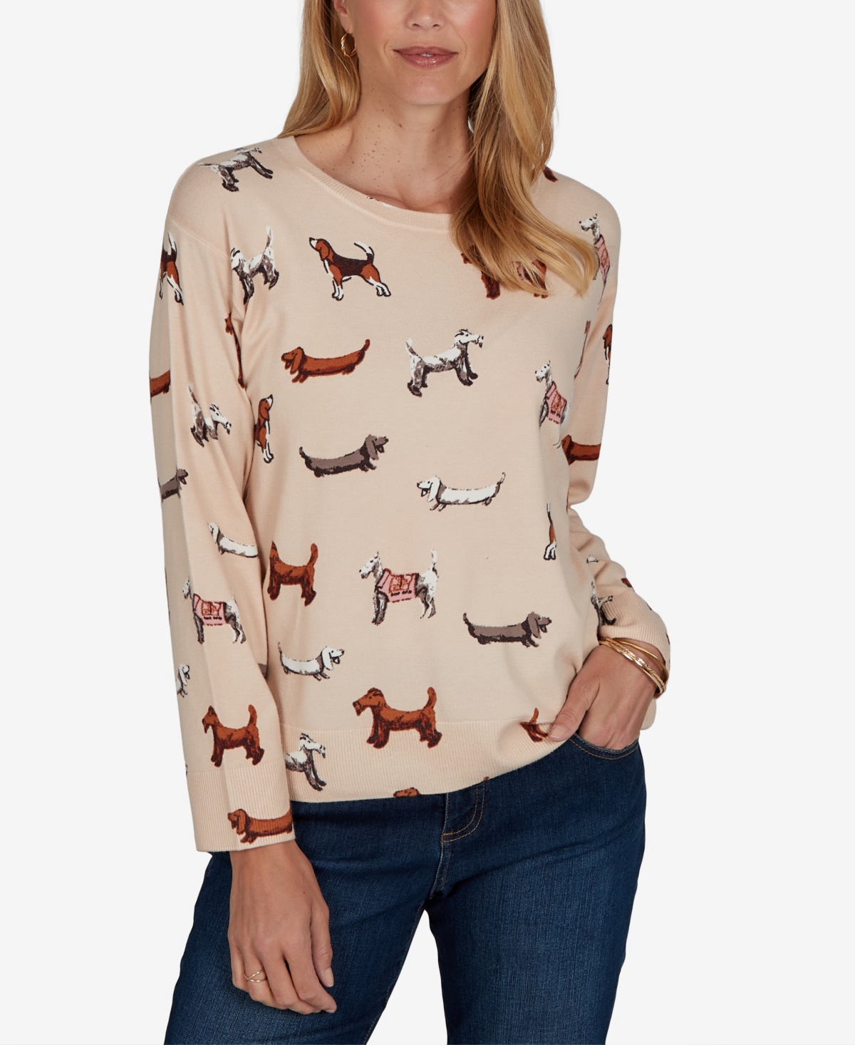 Click here for Ruby Rd. Womens Petite Dog-Print Long-Sleeve Pullo... prices