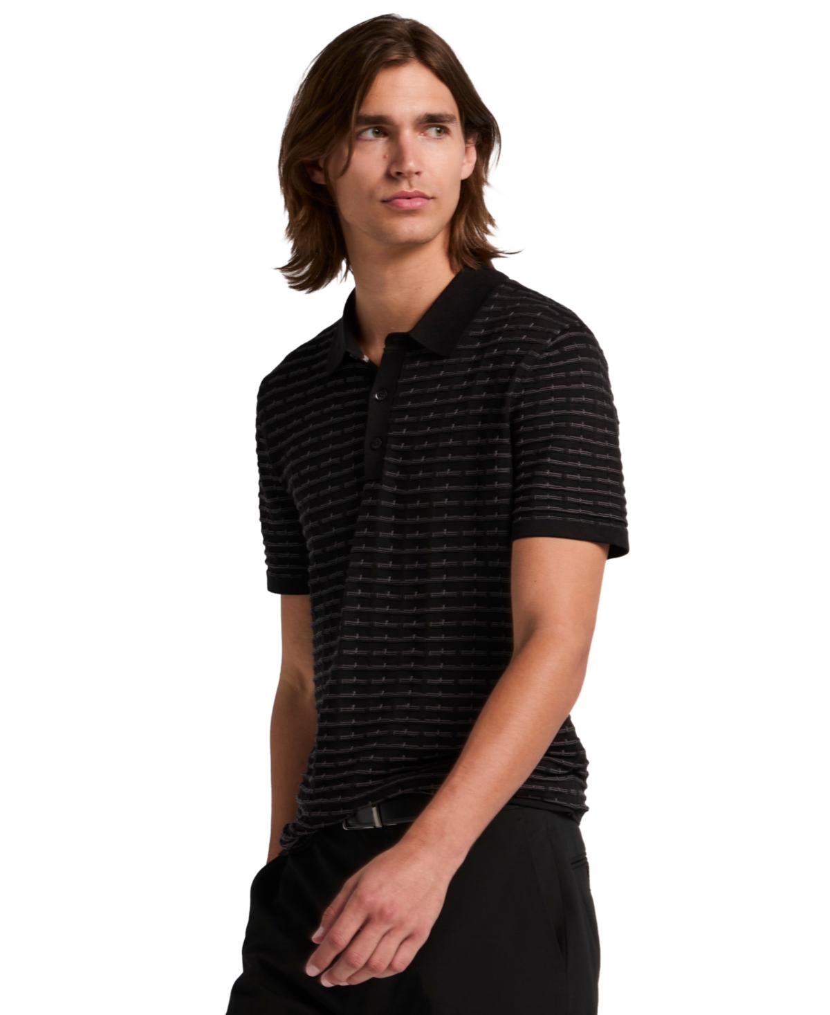 Click here for Perry Ellis Mens Grid Jacquard Polo Sweater - Blac... prices