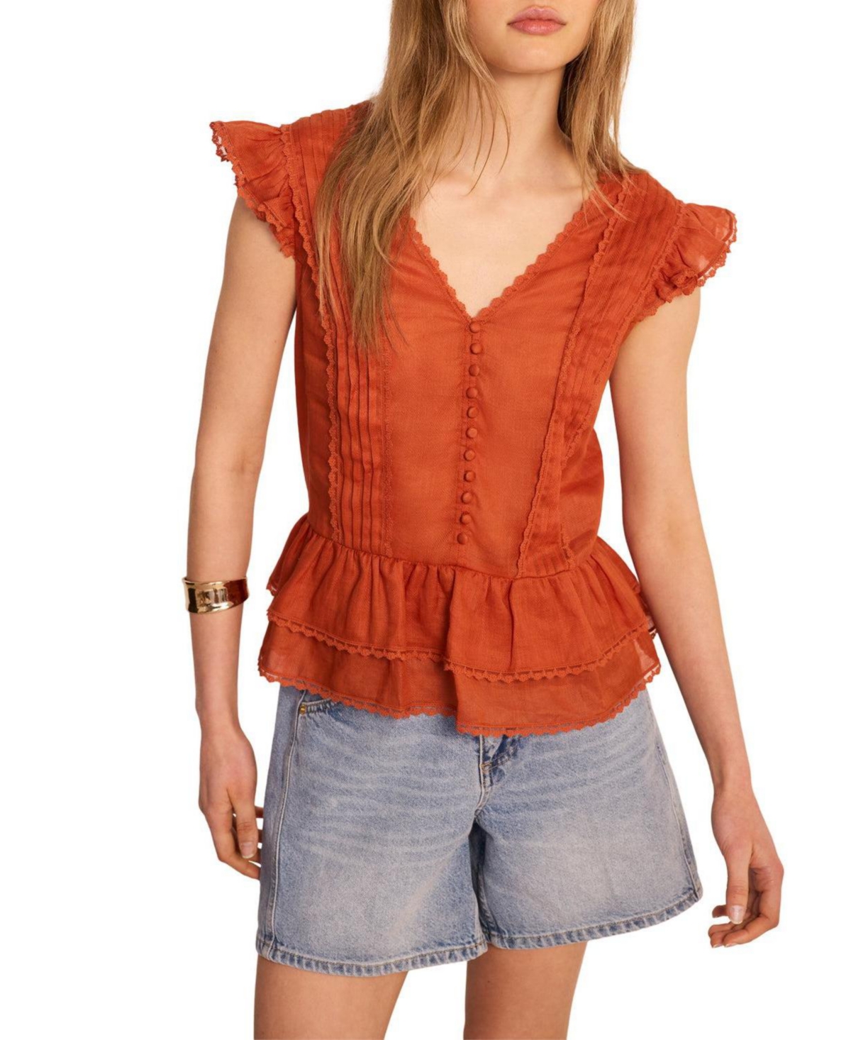 Click here for Mint Velvet Womens V-Neck Ruffle Sleeveless Ramie... prices