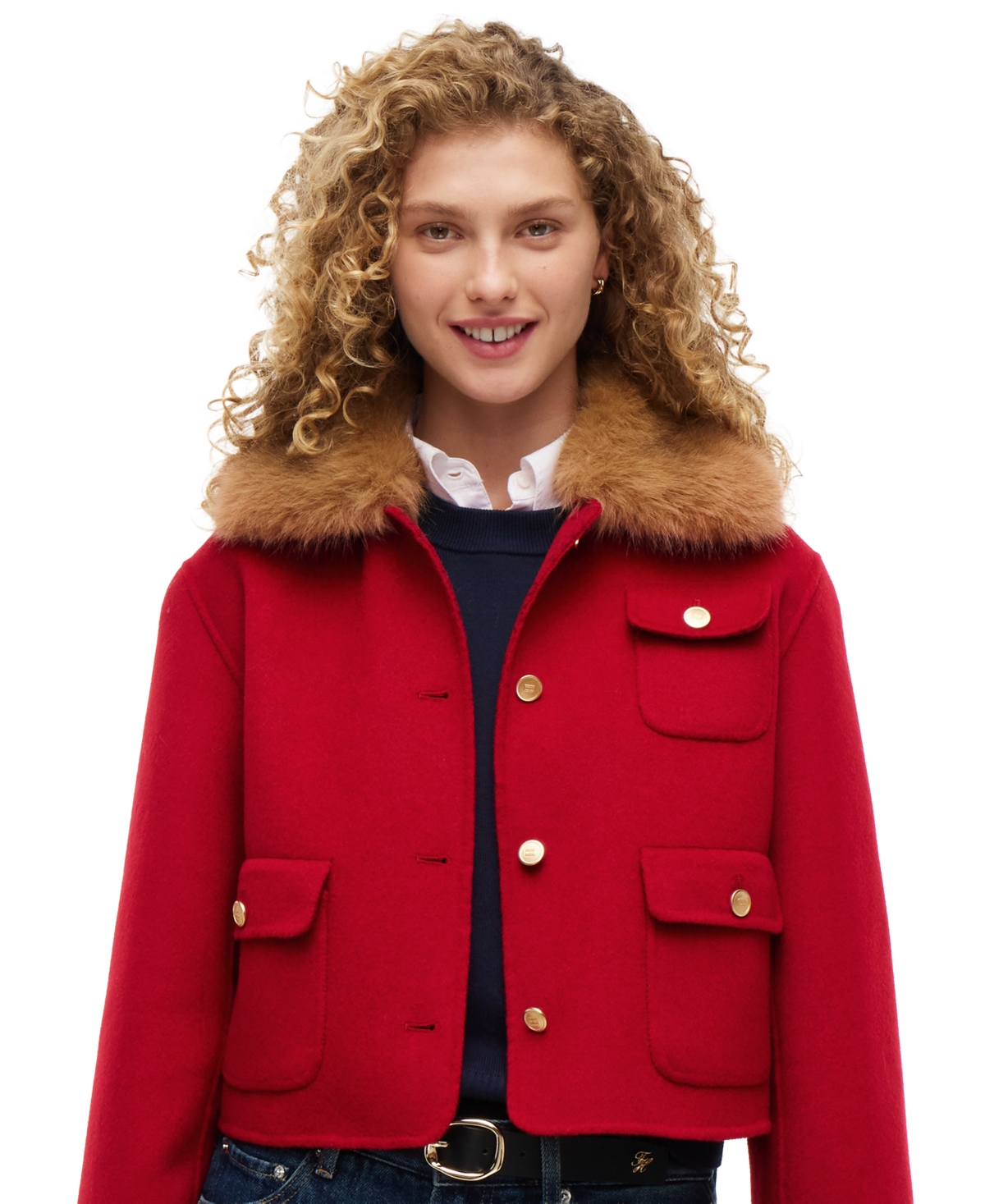 Click here for Tommy Hilfiger Womens Wool-Blend Cropped Jacket wi... prices