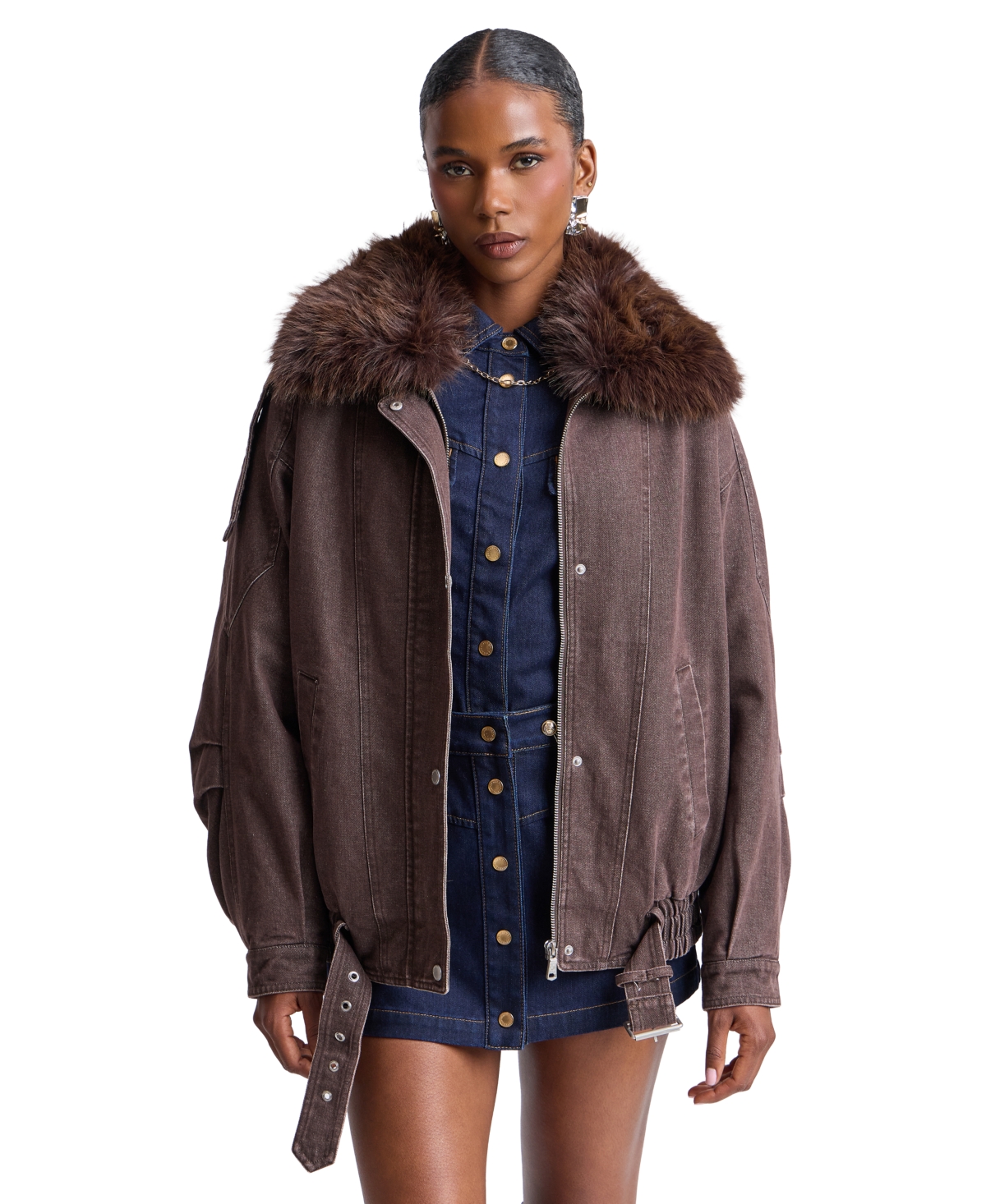 Click here for Avec Les Filles Womens Oversized-Fit Detachable Fa... prices