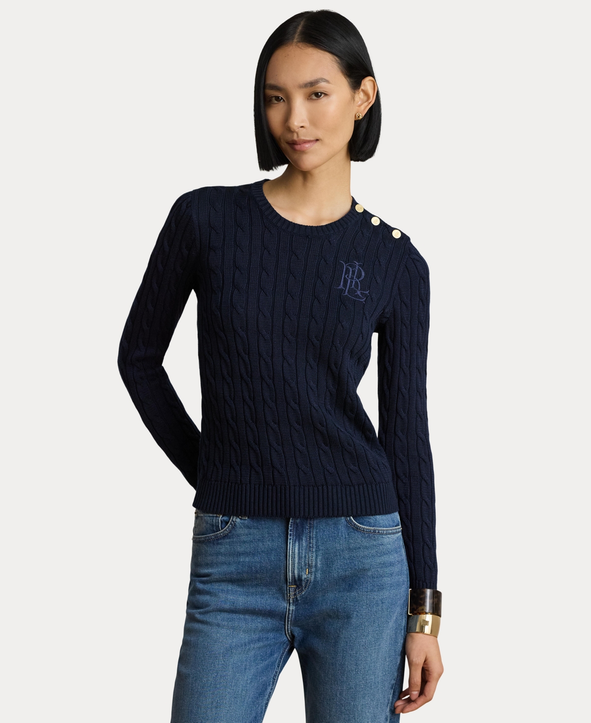 Click here for Lauren Ralph Lauren Womens Button-Trim Cable-Knit... prices