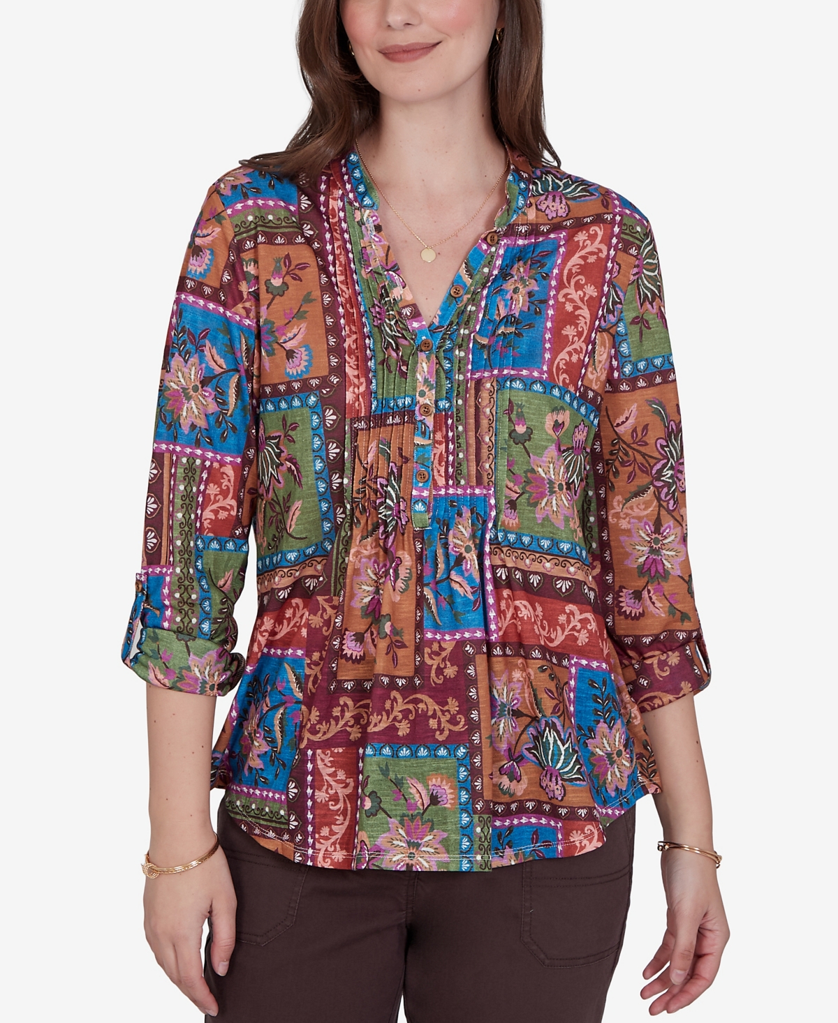 Click here for Ruby Rd. Petite Tapestry Top 3/4-Sleeve Floral-Pri... prices