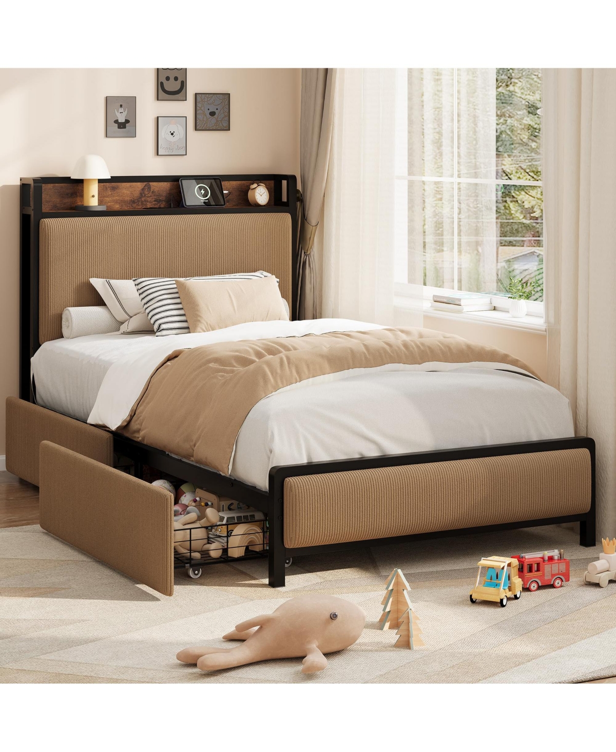 Click here for homfan Bed Frame with 2 Drawers and Charging Stati... prices