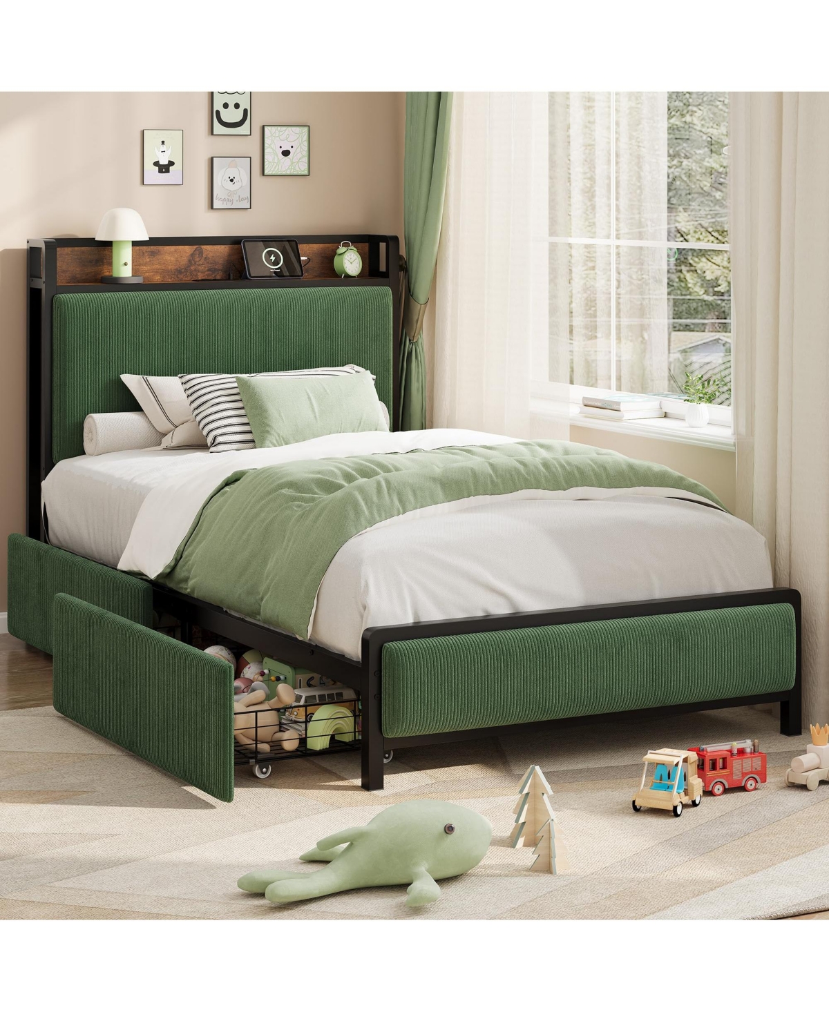 Click here for homfan Bed Frame with 2 Drawers and Charging Stati... prices