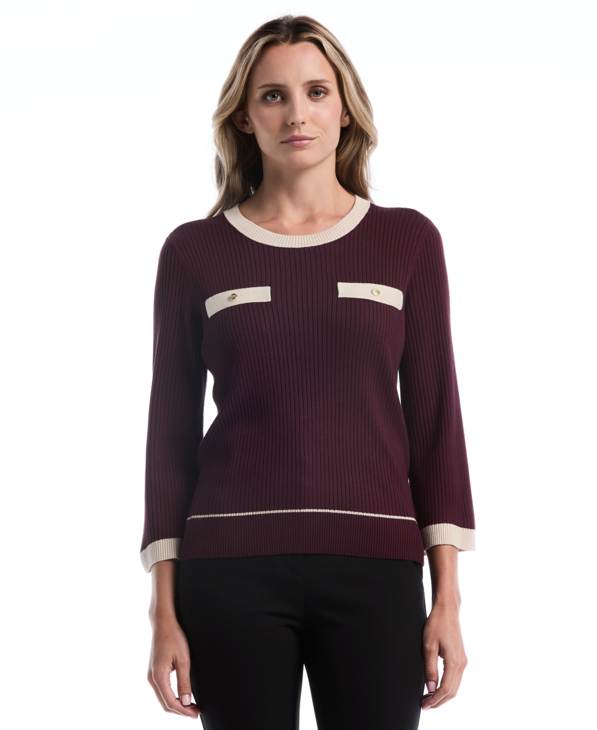 Click here for Rafaella Petite Colorblock 3/4-Sleeve Sweater - Wi... prices