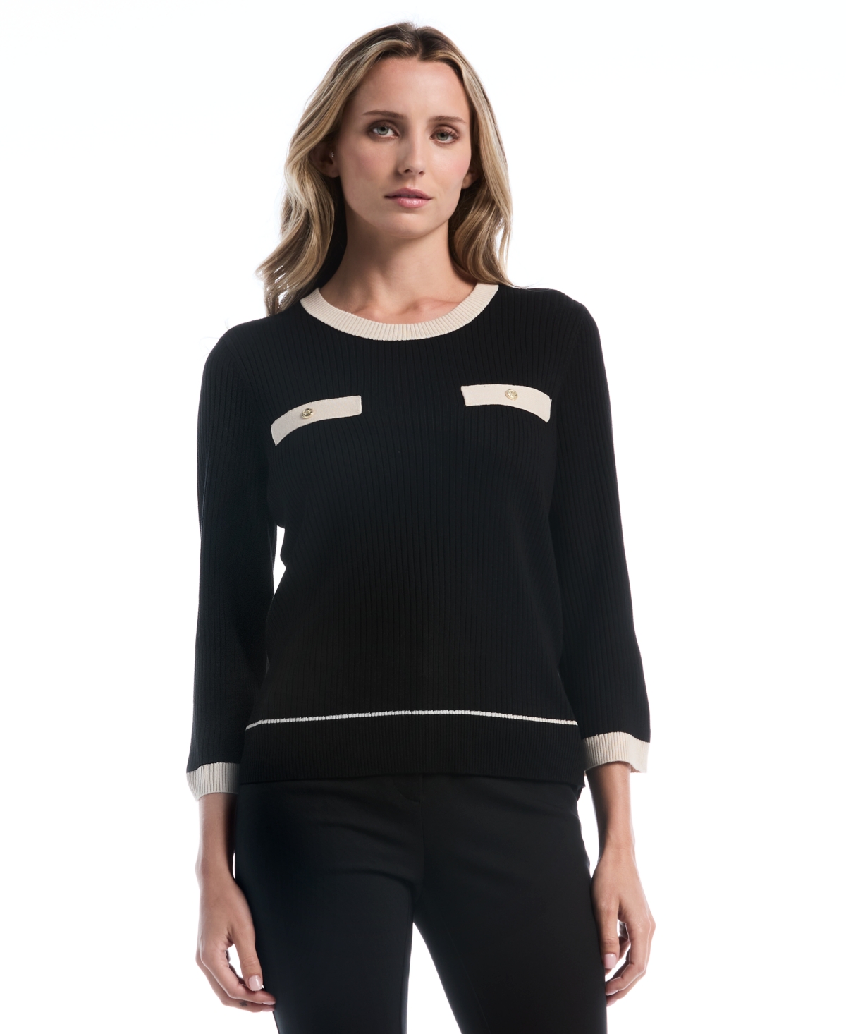 Click here for Rafaella Petite Colorblock 3/4-Sleeve Sweater - Bl... prices
