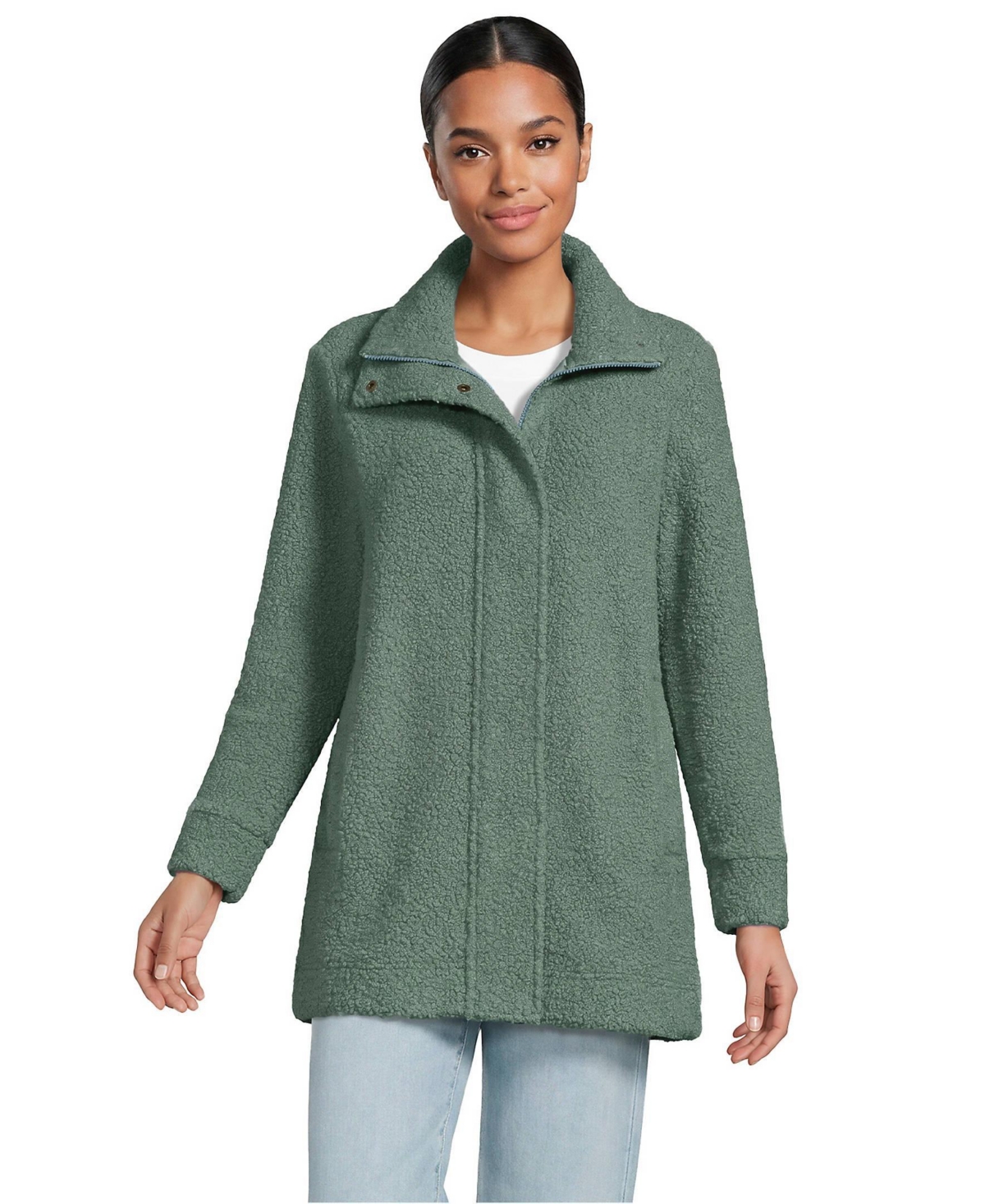 Click here for Lands End Womens Boucle Fleece Coat - Spruce prices
