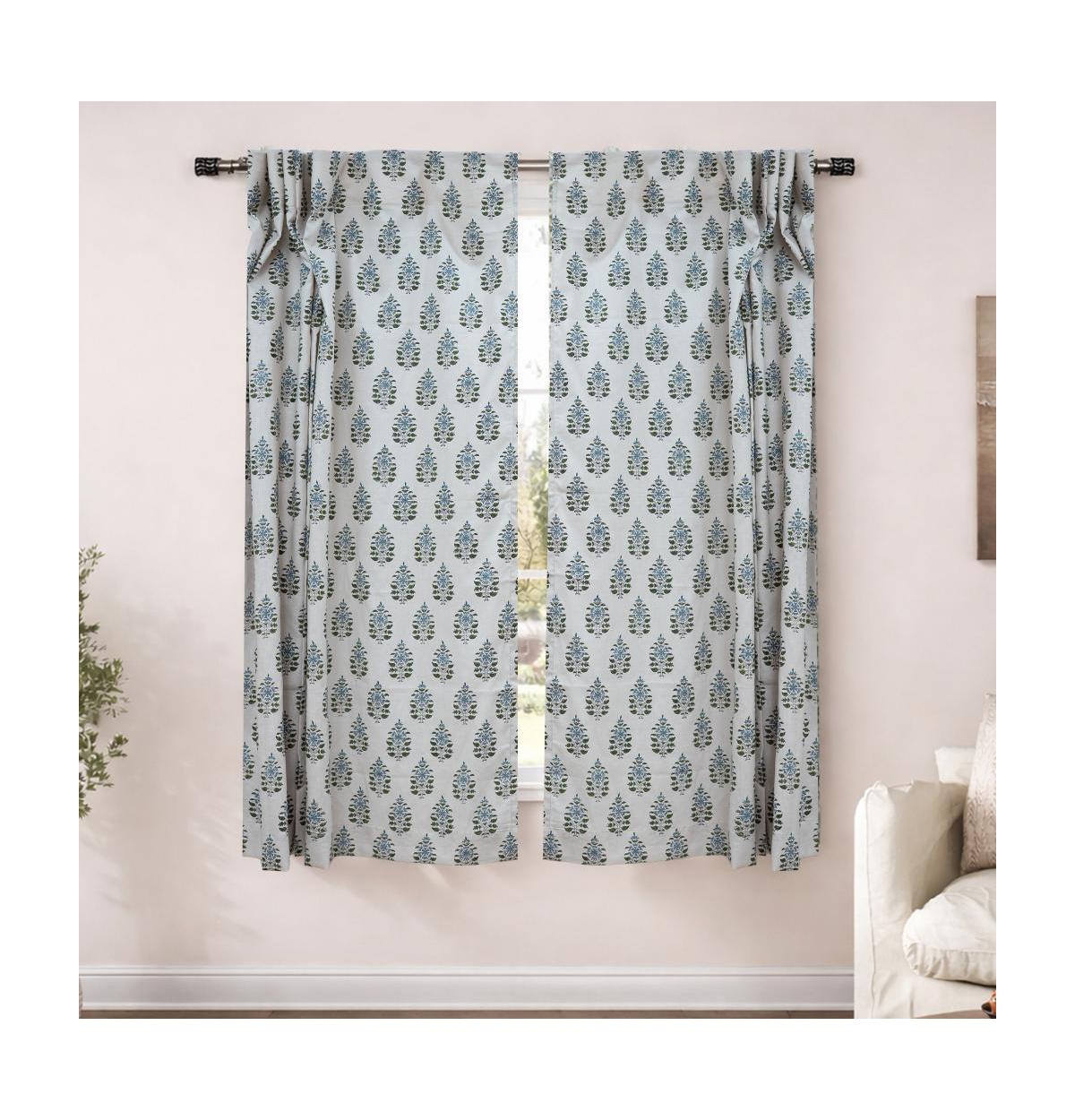 Click here for Fabdivine Floral Block Print Linen Curtain Handmad... prices