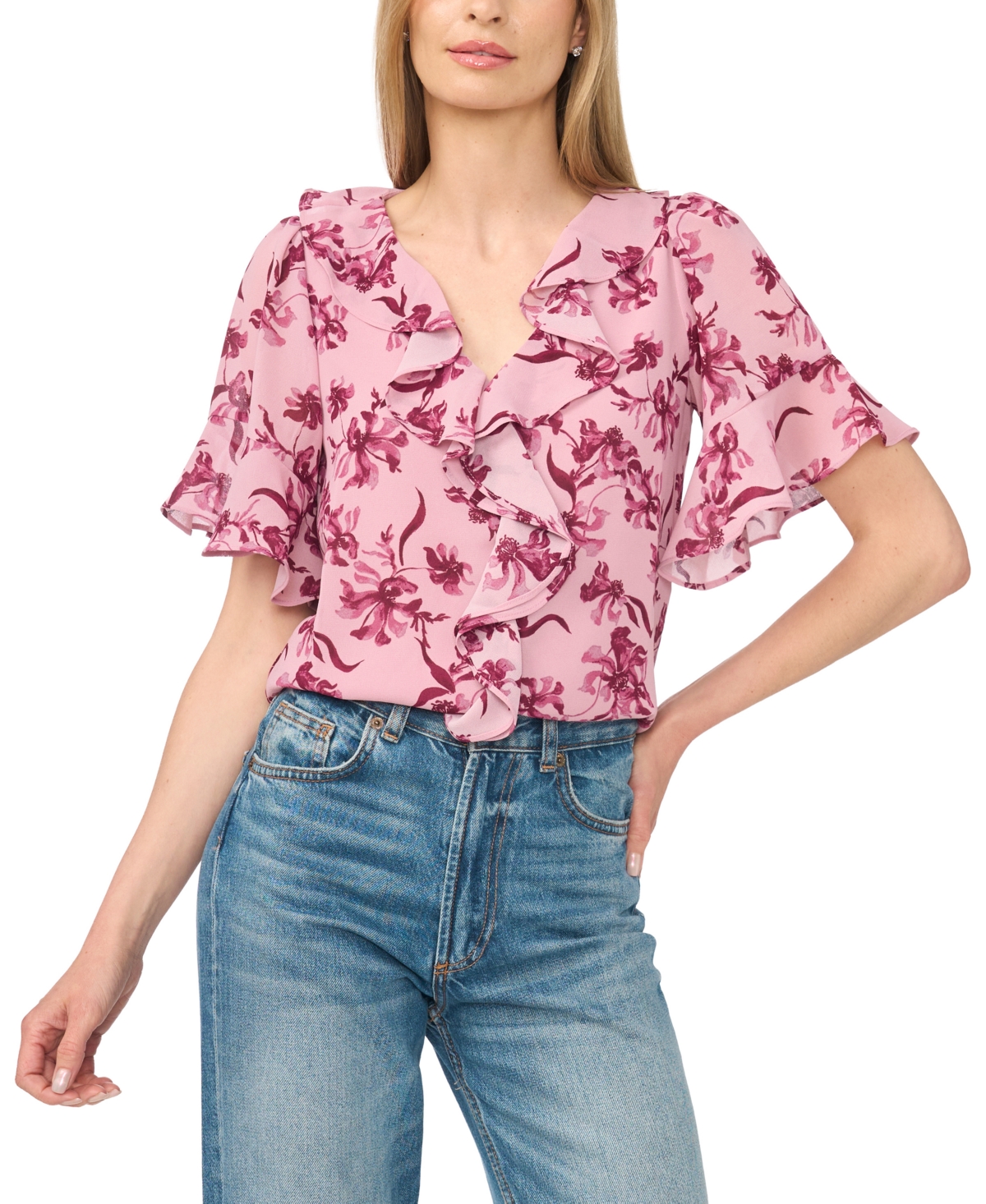 Click here for CeCe Womens V-Neck Short-Flutter Sleeve Blouse - C... prices