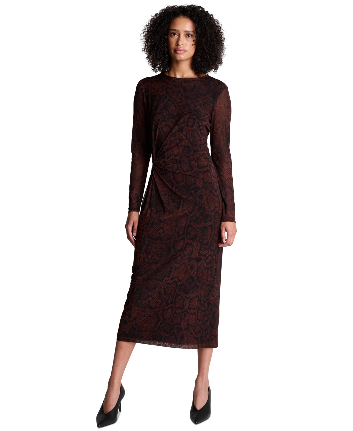 Click here for Kenneth Cole Womens Long-Sleeve Ruched Midi Dress... prices