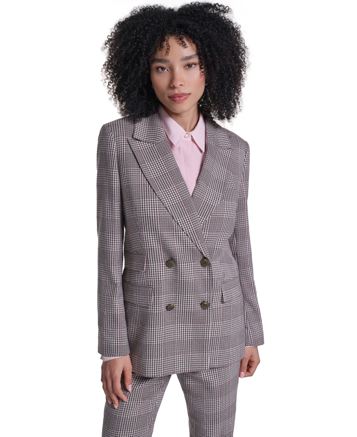 Click here for Karl Lagerfeld Paris Womens Woven Plaid Double-Bre... prices
