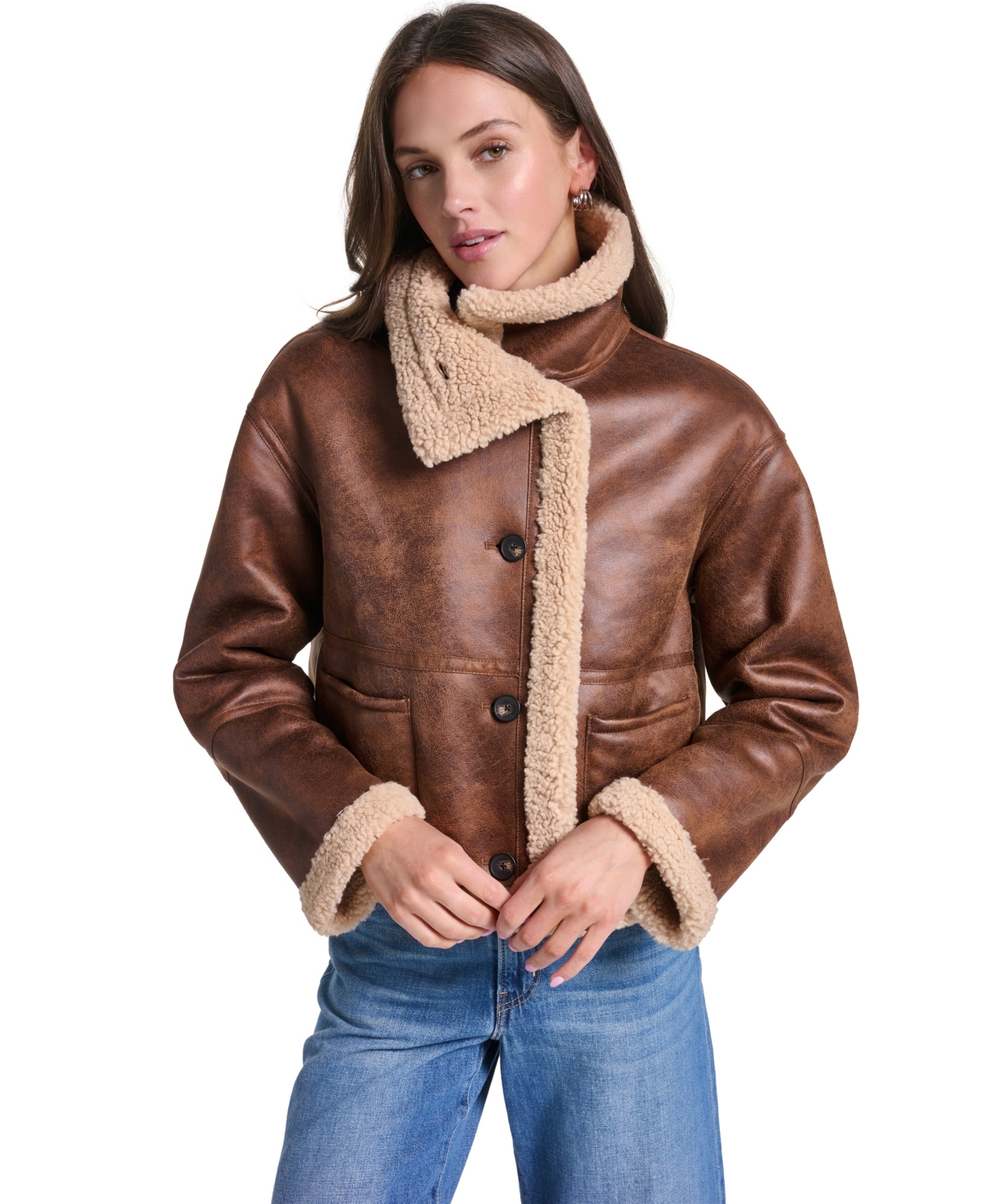 Click here for Levis Womens Reversible Faux Shearling Jacket - Br... prices