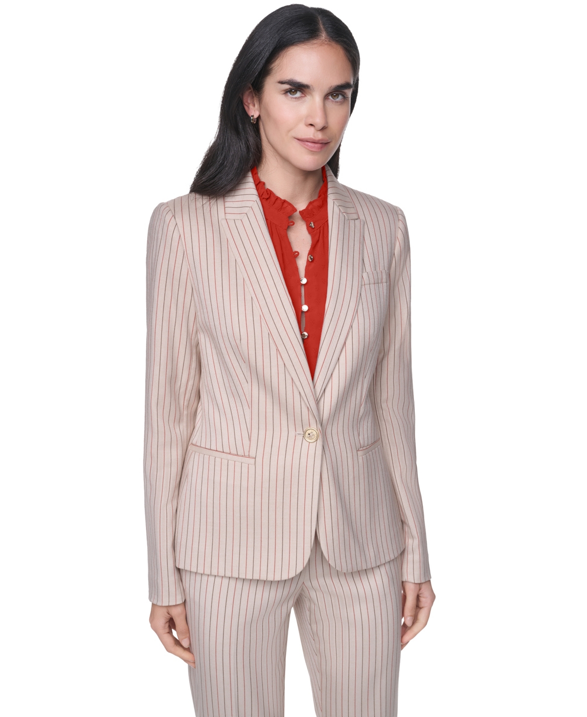 Click here for Tommy Hilfiger Womens Pinstripe One-Button Blazer... prices