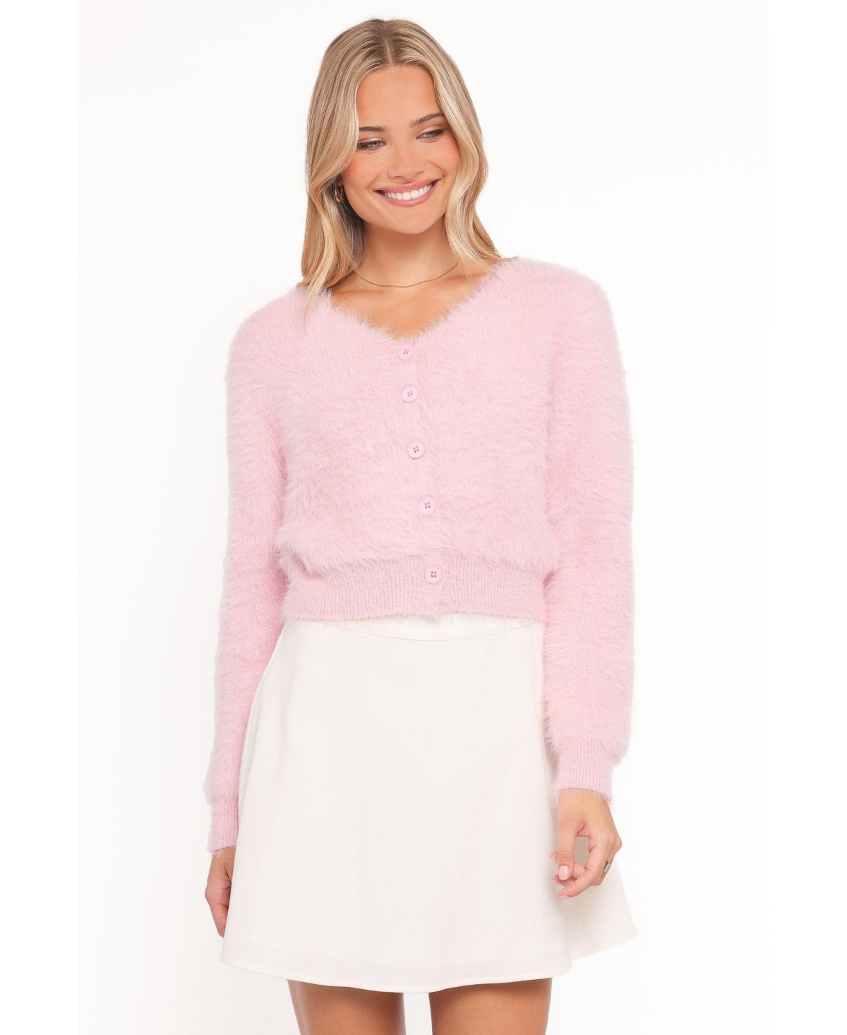 Click here for Petal and Pup Womens Evelin Cropped Fuzzy-Knit V-N... prices