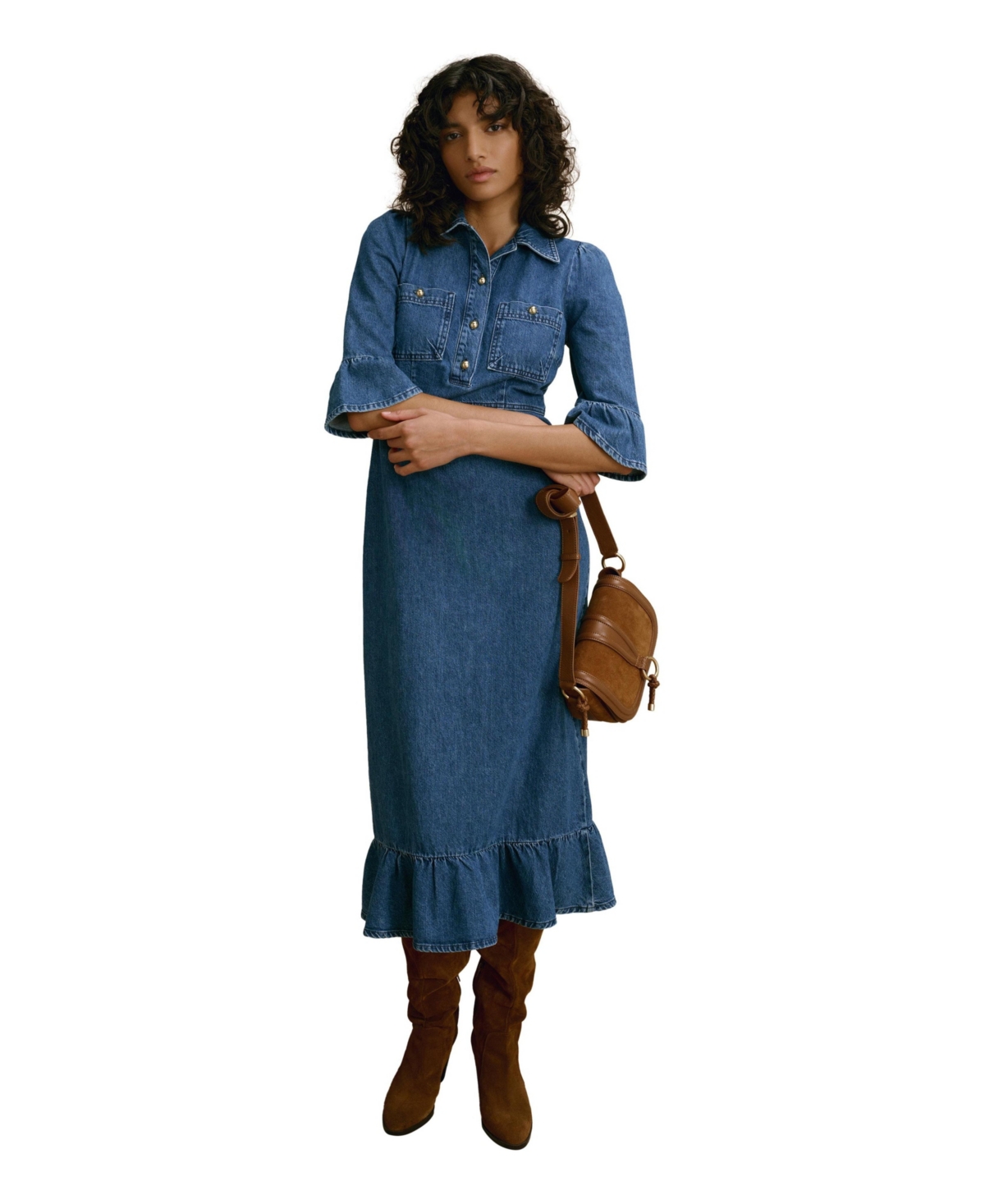 Click here for Mint Velvet Womens Denim Ruffle-Hem Midi Shirt Dre... prices