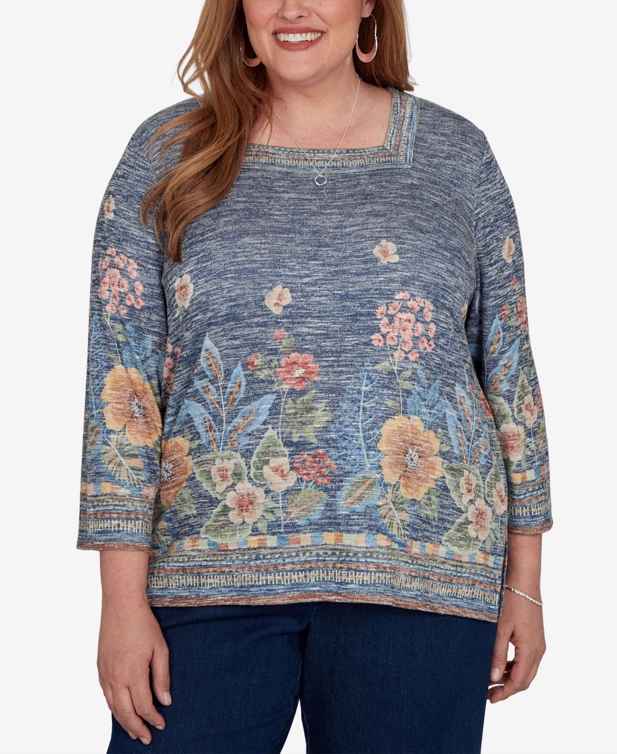Click here for Alfred Dunner Plus Size Floral 3/4-Sleeve Square-N... prices