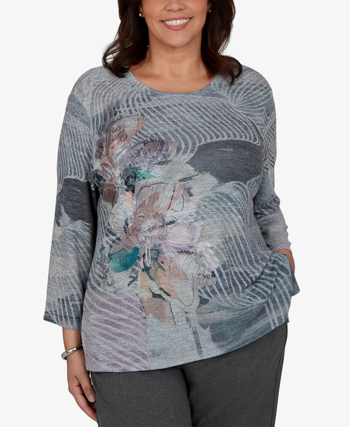 Click here for Alfred Dunner Plus Size Crewneck 3/4-Sleeve Floral... prices