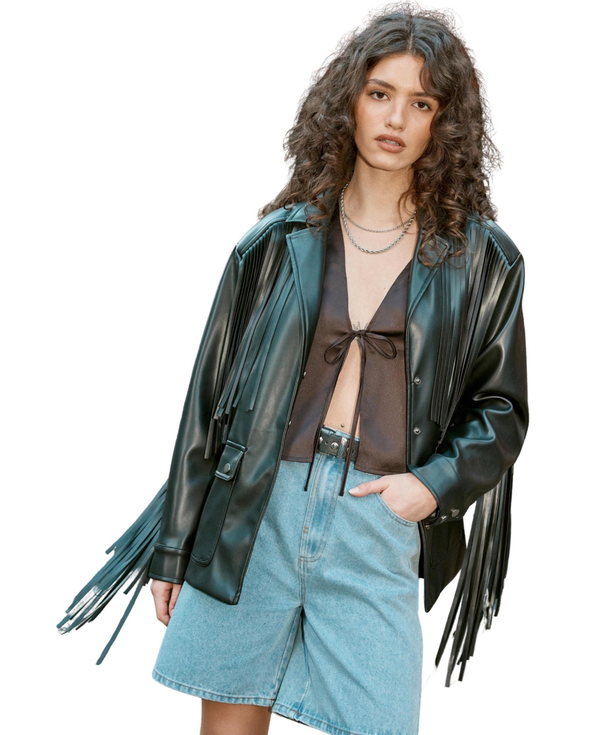 Click here for Nasty Gal Womens Fringe Faux Leather Belted Jacket... prices