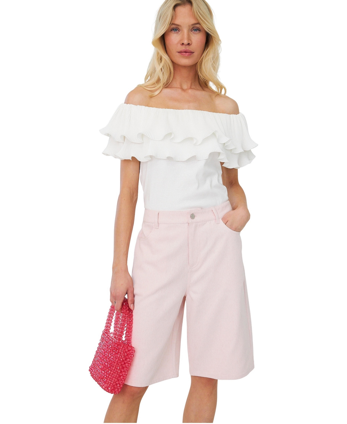 Click here for Cras Womens Flounce Ruffle Bardot Top - Off white prices
