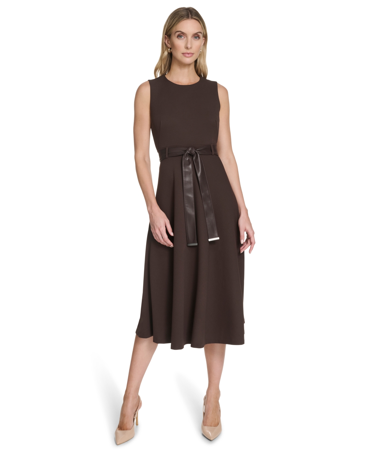 Click here for Calvin Klein Womens Crewneck Belt Waistband Dress... prices