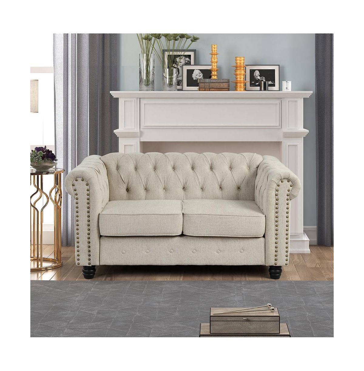 Click here for Morden Fort Linen Chesterfield 2 Seater Couch Love... prices