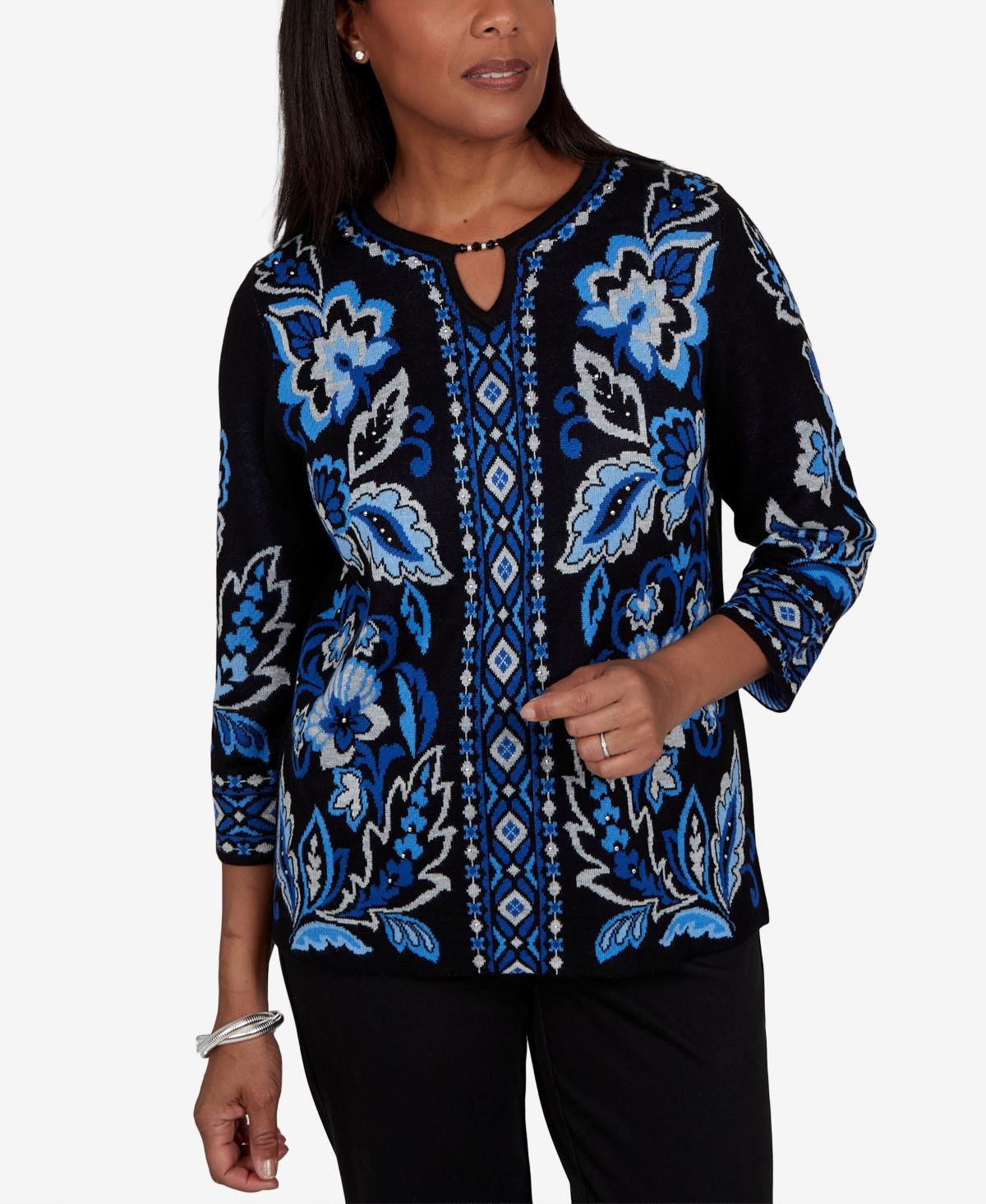 Click here for Alfred Dunner Petite 3/4-Sleeve Floral-Geometric H... prices