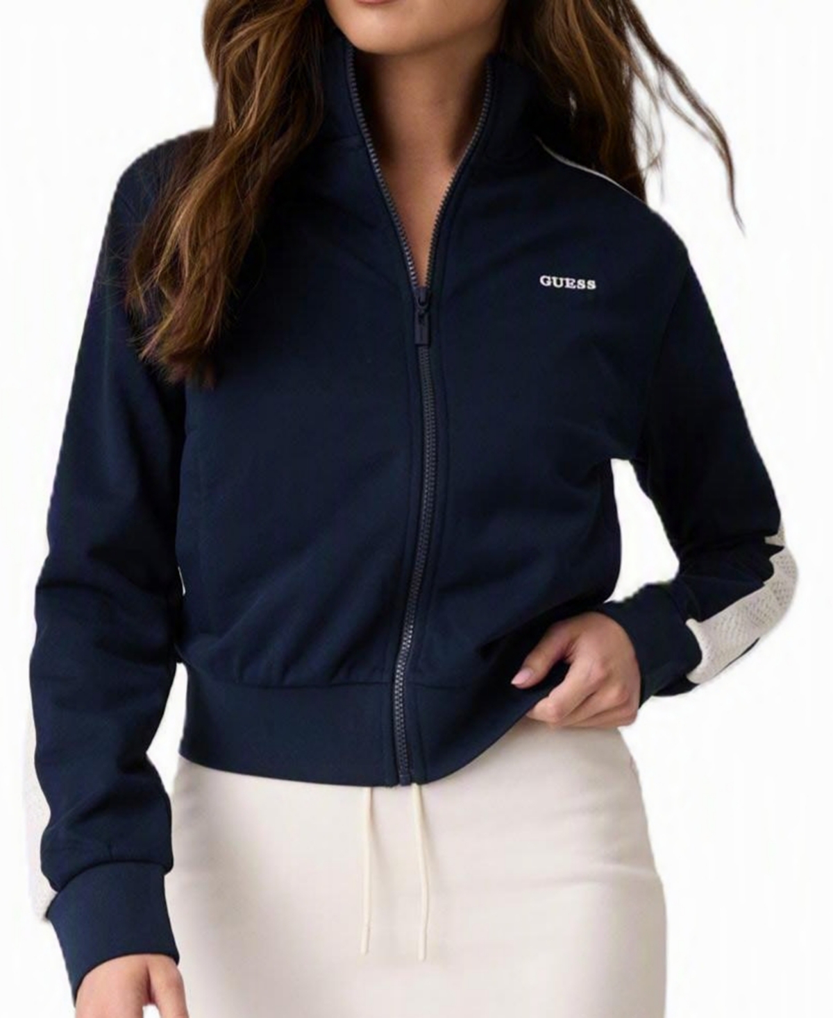 Click here for Guess Womens Phoebe Full-Zip High-Neck Cotton-Blen... prices