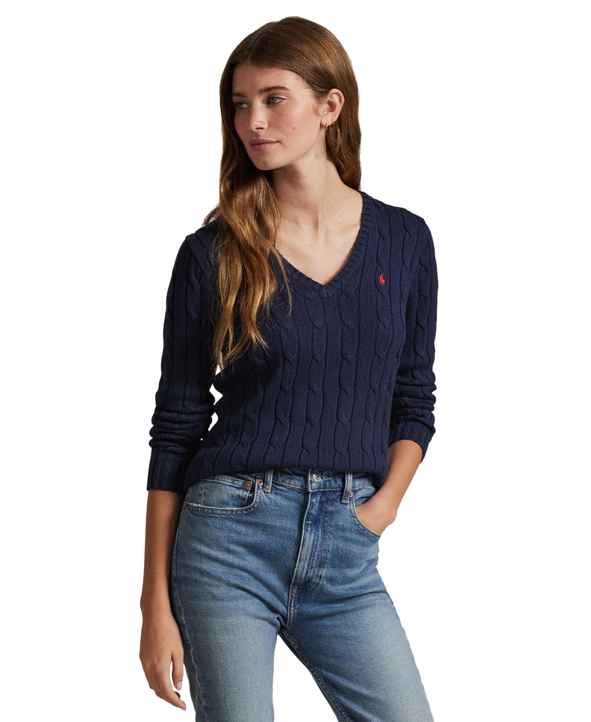 Click here for Polo Ralph Lauren Womens Cable-Knit Cotton V-Neck... prices
