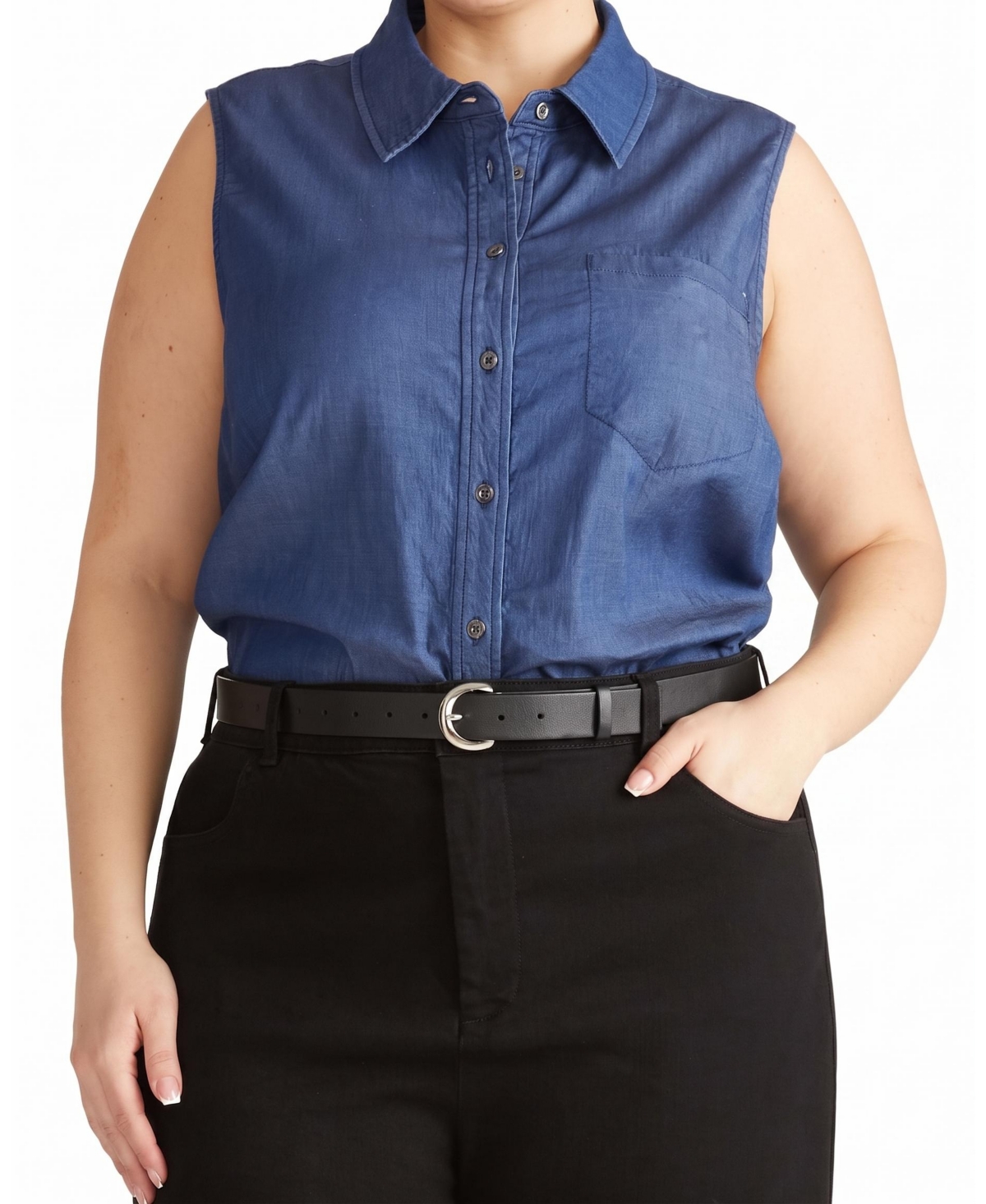 Click here for Universal Standard Plus Size Chambray Sleeveless B... prices