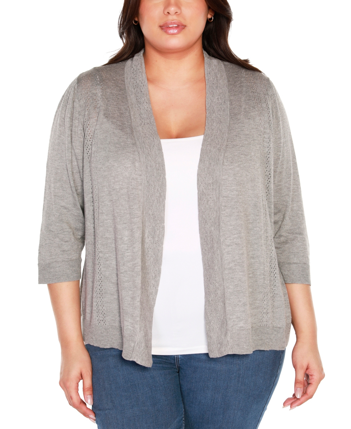 Click here for Belldini Plus Size Pointelle 3/4-Sleeve Open-Front... prices