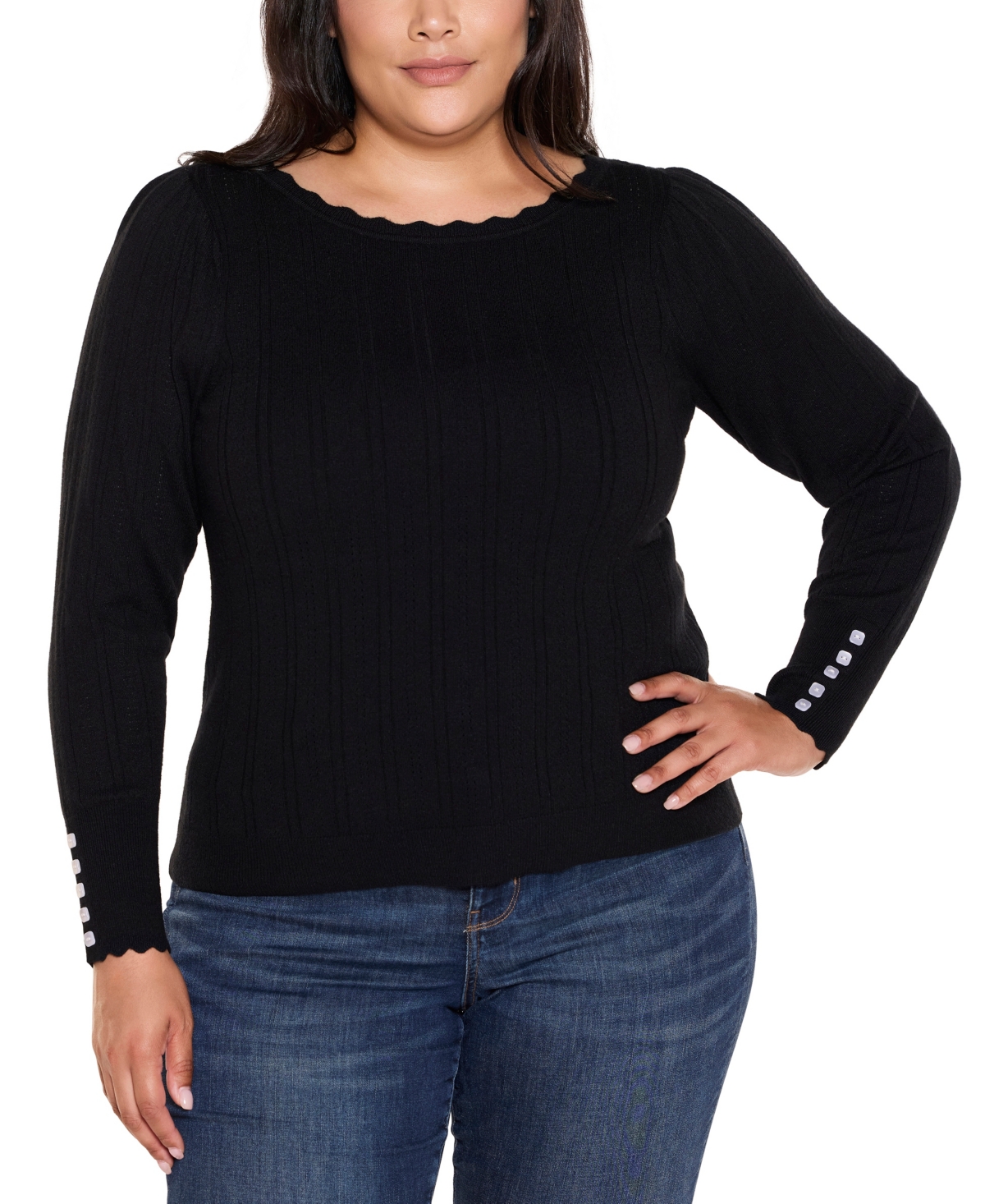 Click here for Belldini Womens Scalloped-Trim Boat Neck Sweater -... prices