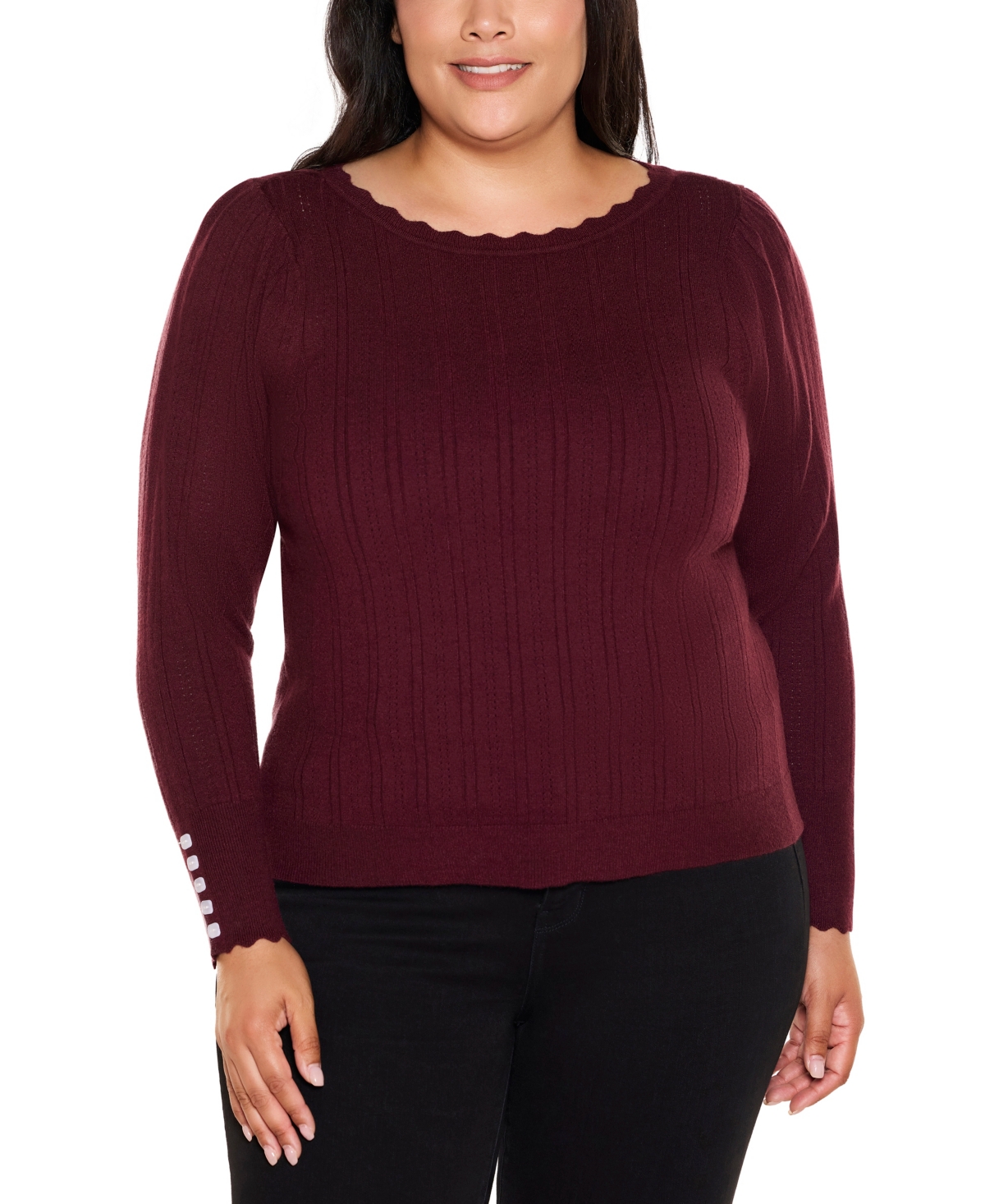 Click here for Belldini Womens Scalloped-Trim Boat Neck Sweater -... prices