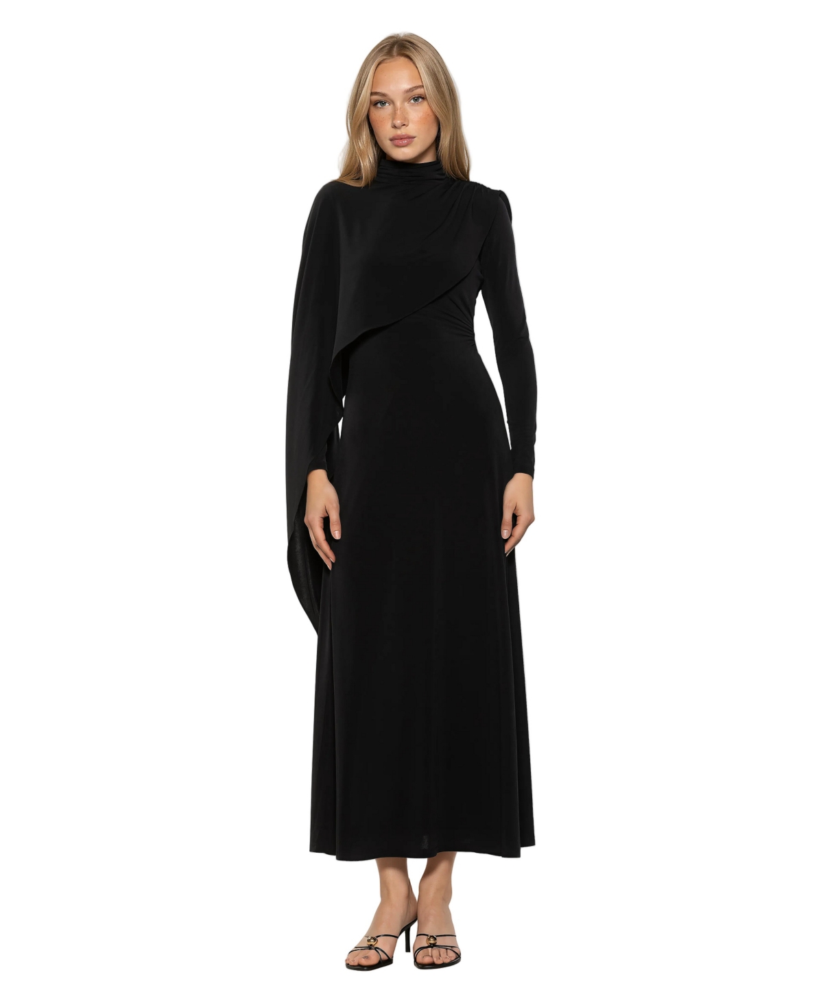 Click here for Alexia Admor Womens Aziel Mockneck Cape Maxi Dress... prices