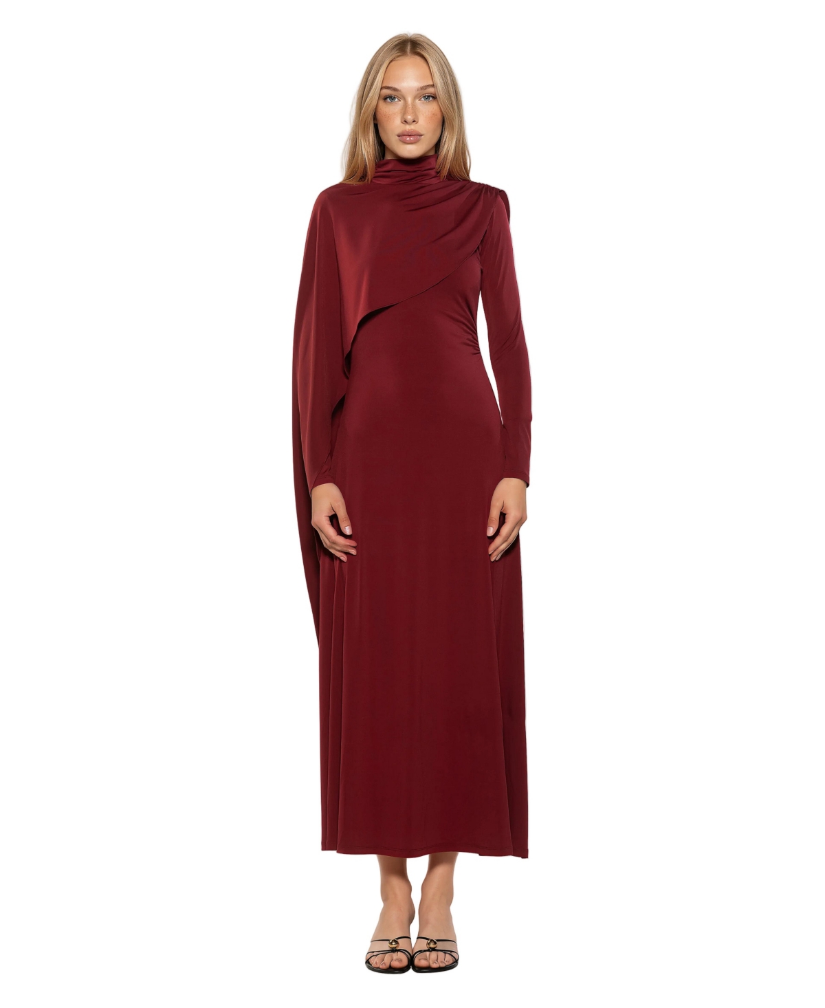 Click here for Alexia Admor Womens Aziel Mockneck Cape Maxi Dress... prices