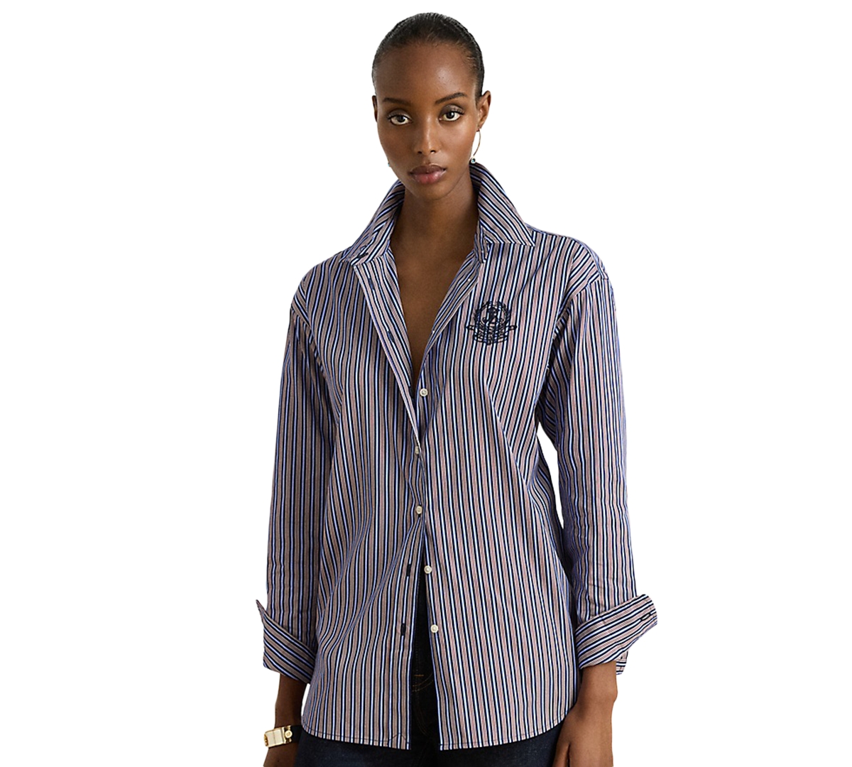 Click here for Lauren Ralph Lauren Petite Relaxed-Fit Striped Bro... prices