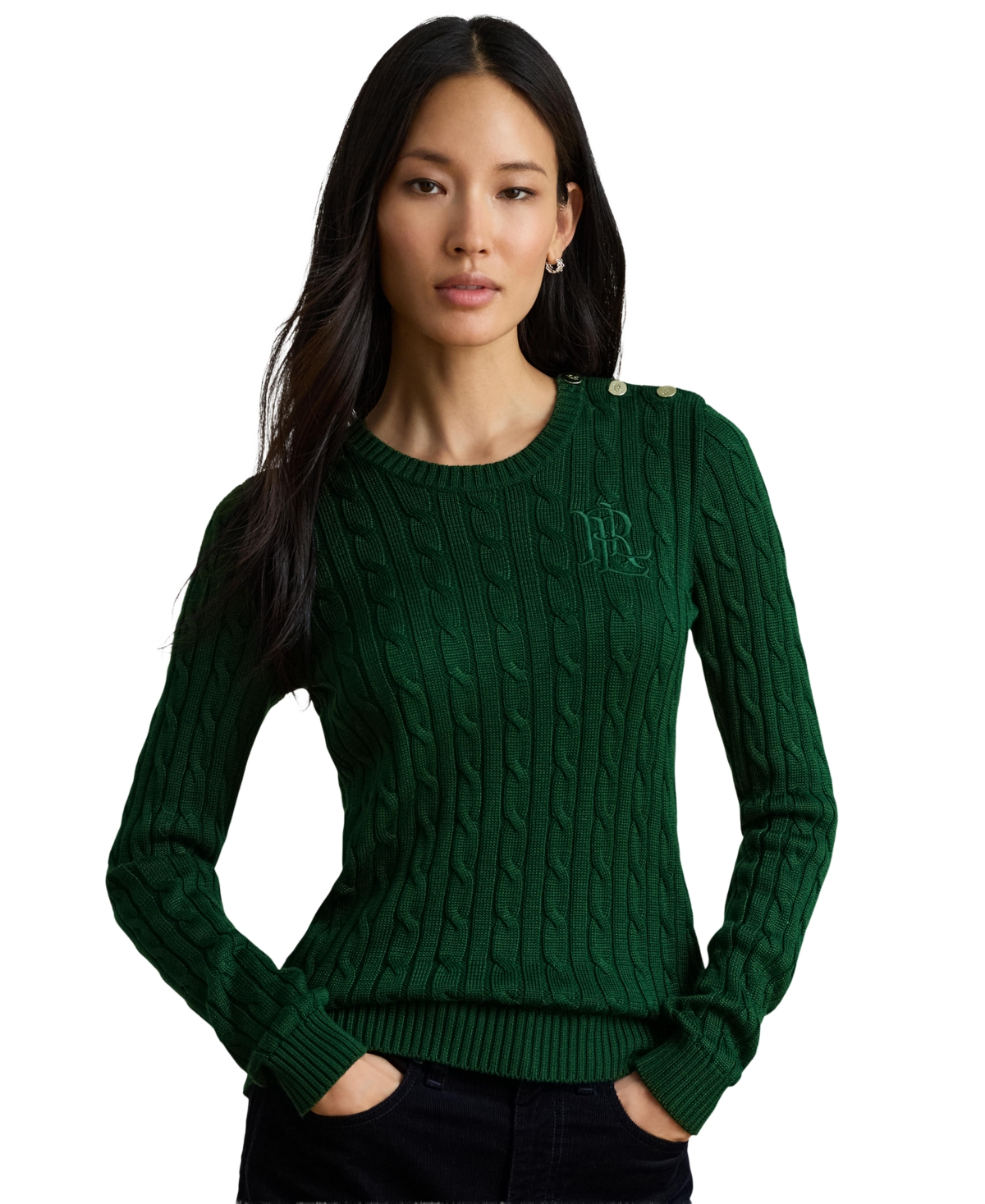 Click here for Lauren Ralph Lauren Womens Button-Trim Cable-Knit... prices