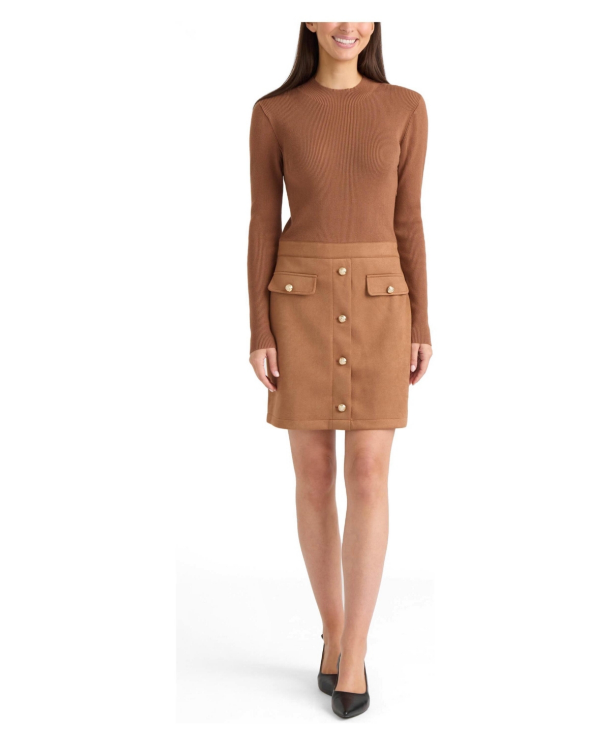 Click here for Ellen Tracy Womens Long-Sleeve Mock-Neckline Ribbe... prices