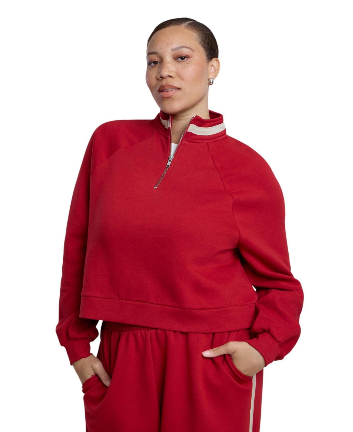 Click here for Eloquii Womens Stripe Detail Quarter Zip Sweatshir... prices