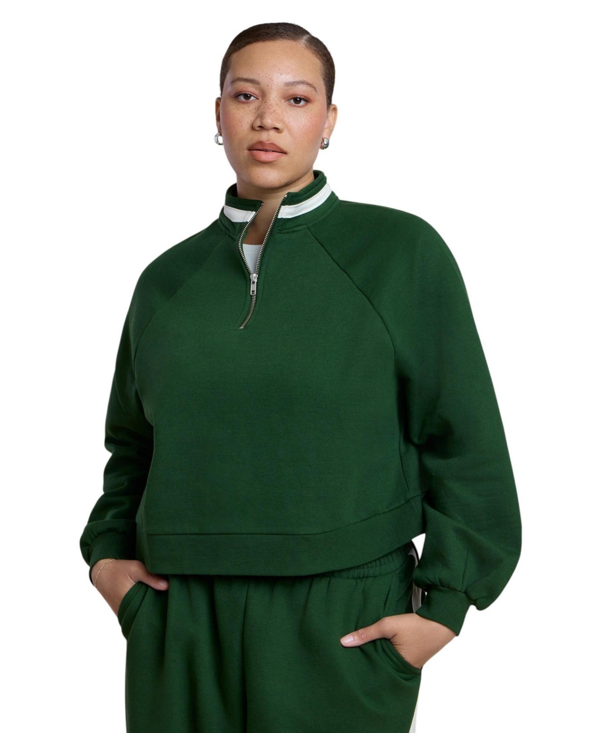 Click here for Eloquii Womens Stripe Detail Quarter Zip Sweatshir... prices