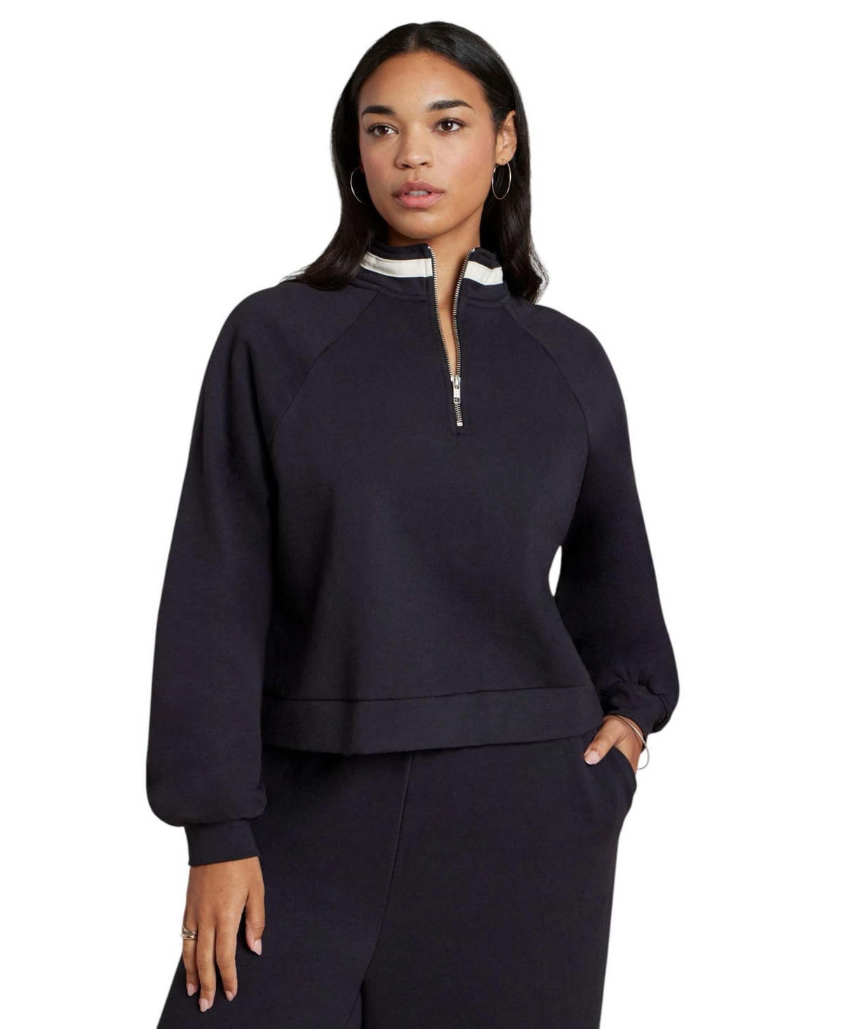 Click here for Eloquii Womens Stripe Detail Quarter Zip Sweatshir... prices