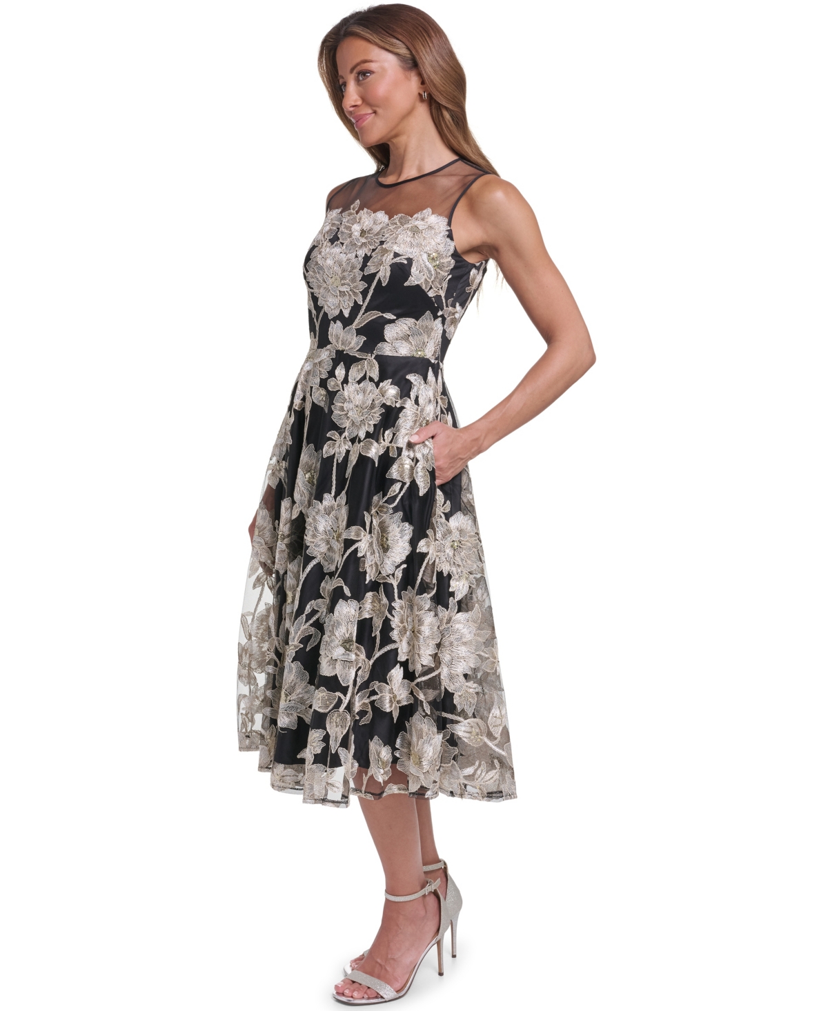 Click here for Eliza J Womens Floral Lace A-Line Midi Dress - Bla... prices