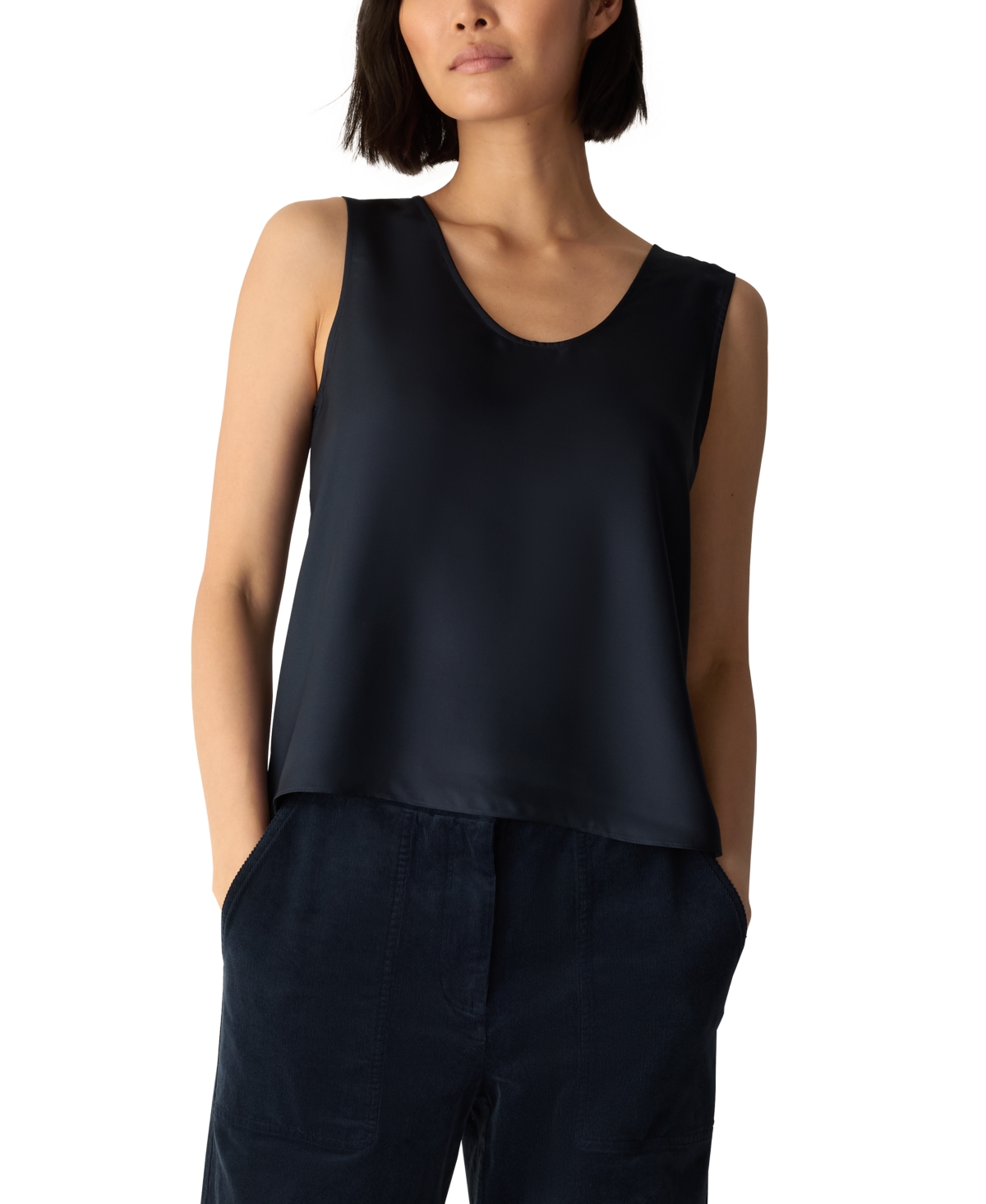 Click here for Eileen Fisher Womens Curved V-Neck Silk Shell - Ma... prices