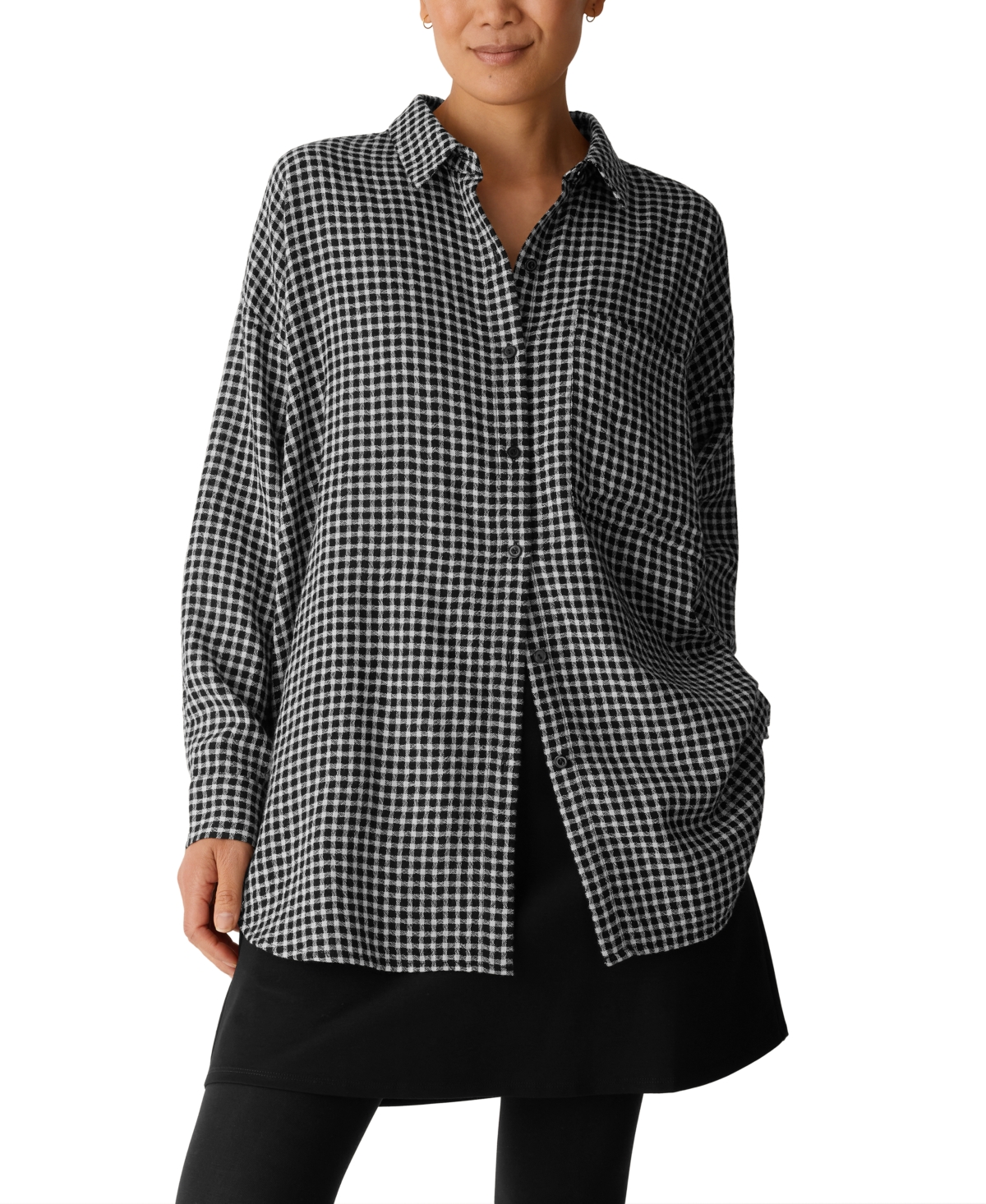 Click here for Eileen Fisher Womens Wool-Cotton Check Long-Sleeve... prices